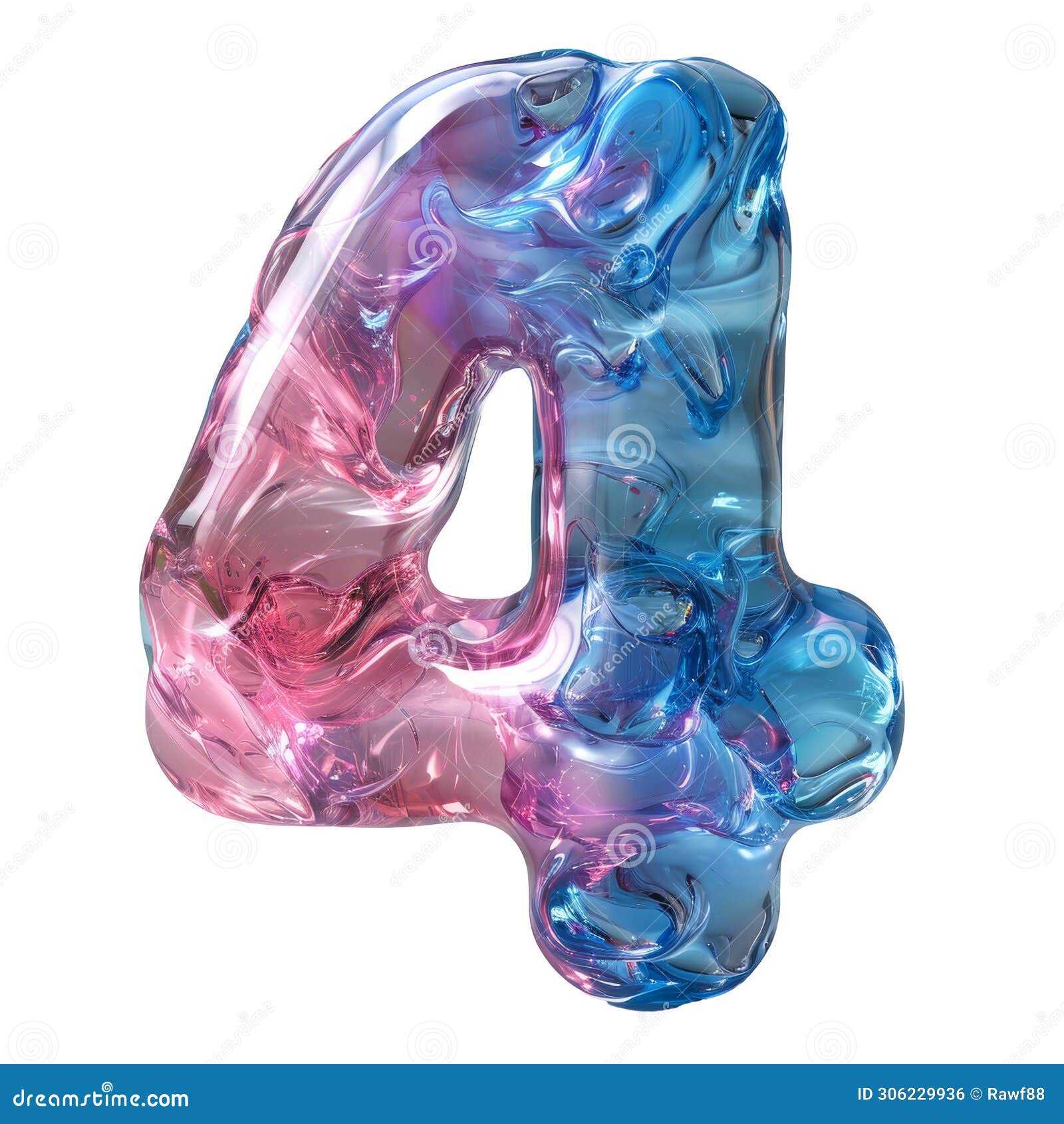 Number 4 Liquid Font, Four Gel Digit Isolated on White Transparent ...