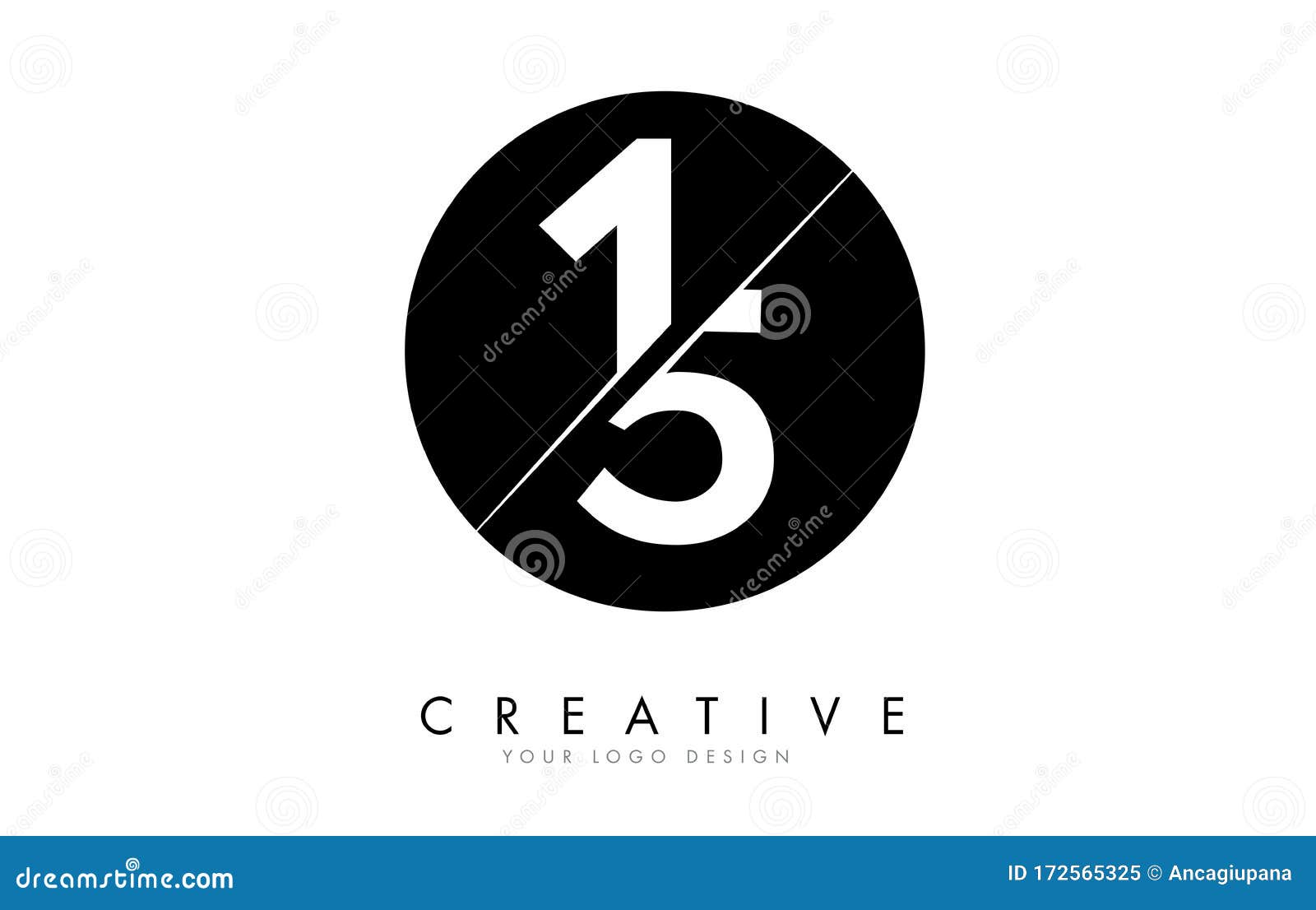 15 1 5 Number Logo Design with a Creative Cut and Black Circle ...
