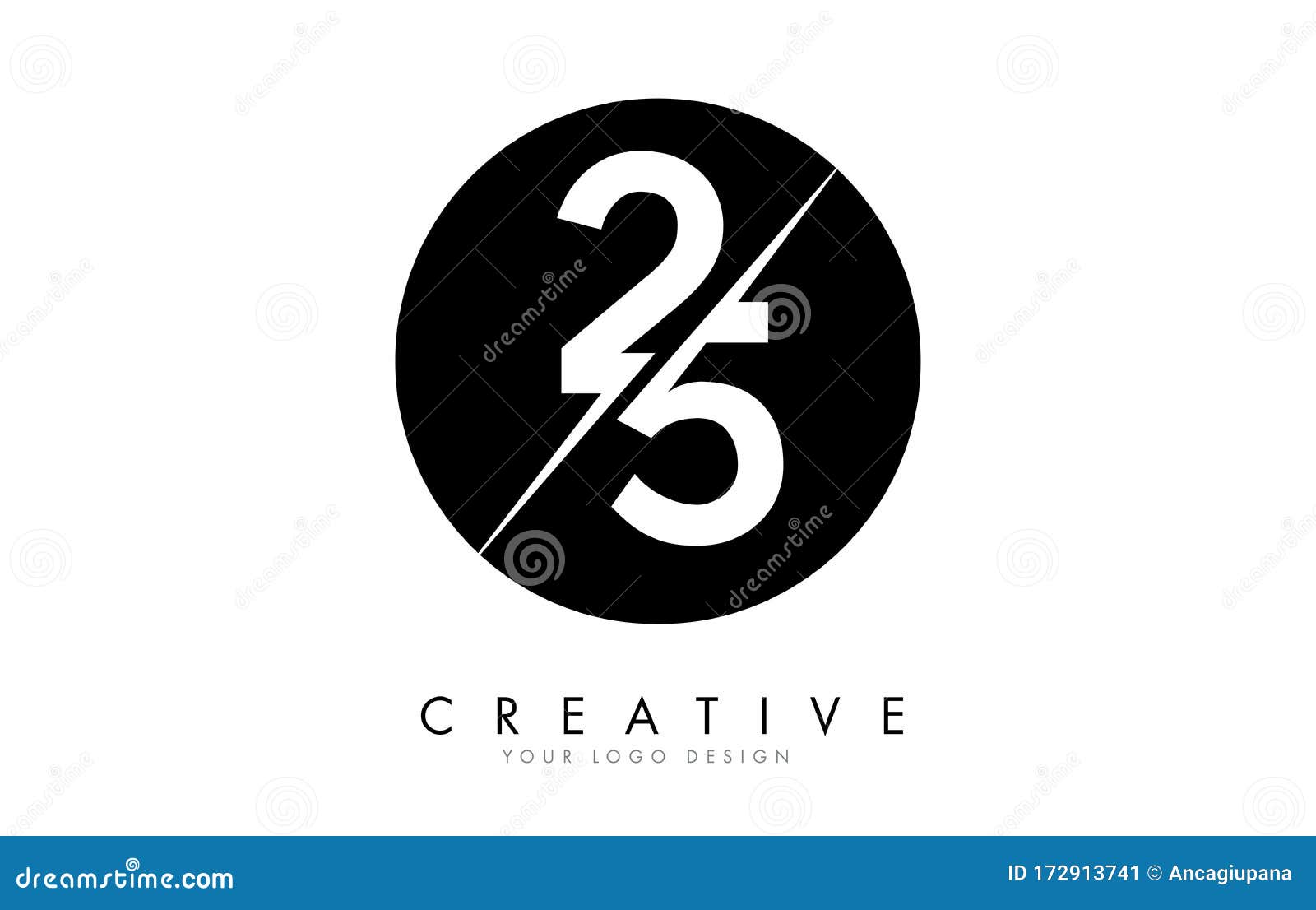 25 2 5 Number Logo Design with a Creative Cut and Black Circle ...