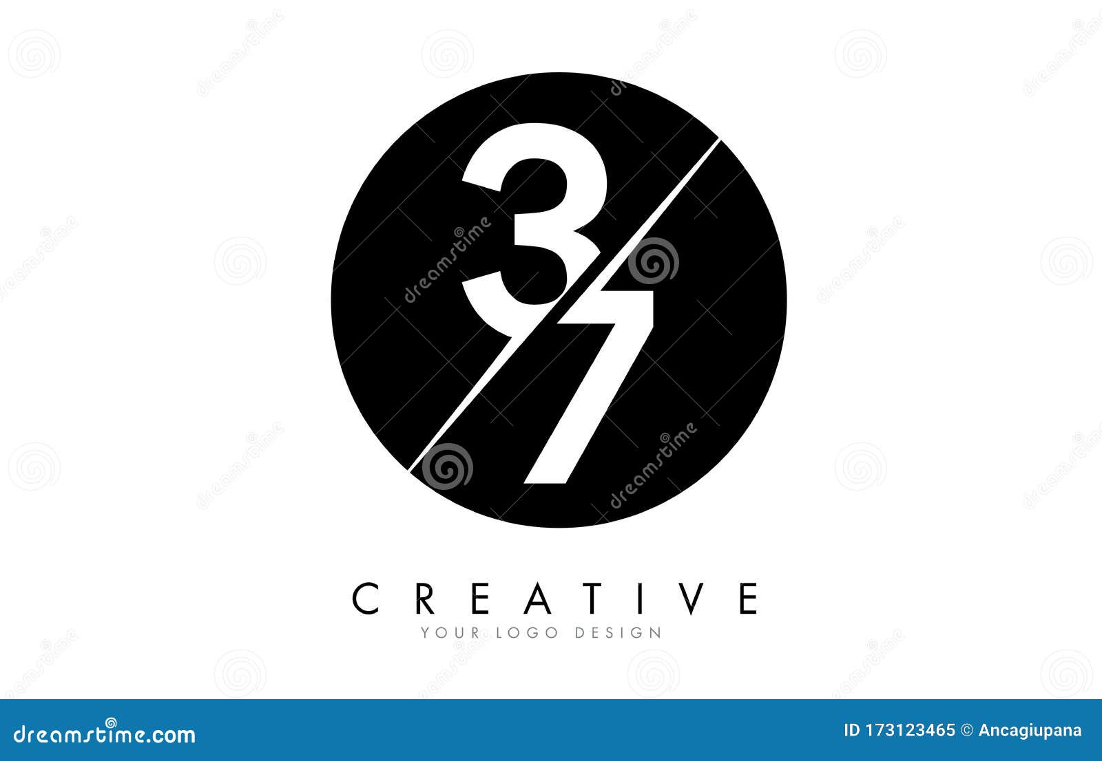 37 3 7 Number Logo Design with a Creative Cut and Black Circle ...