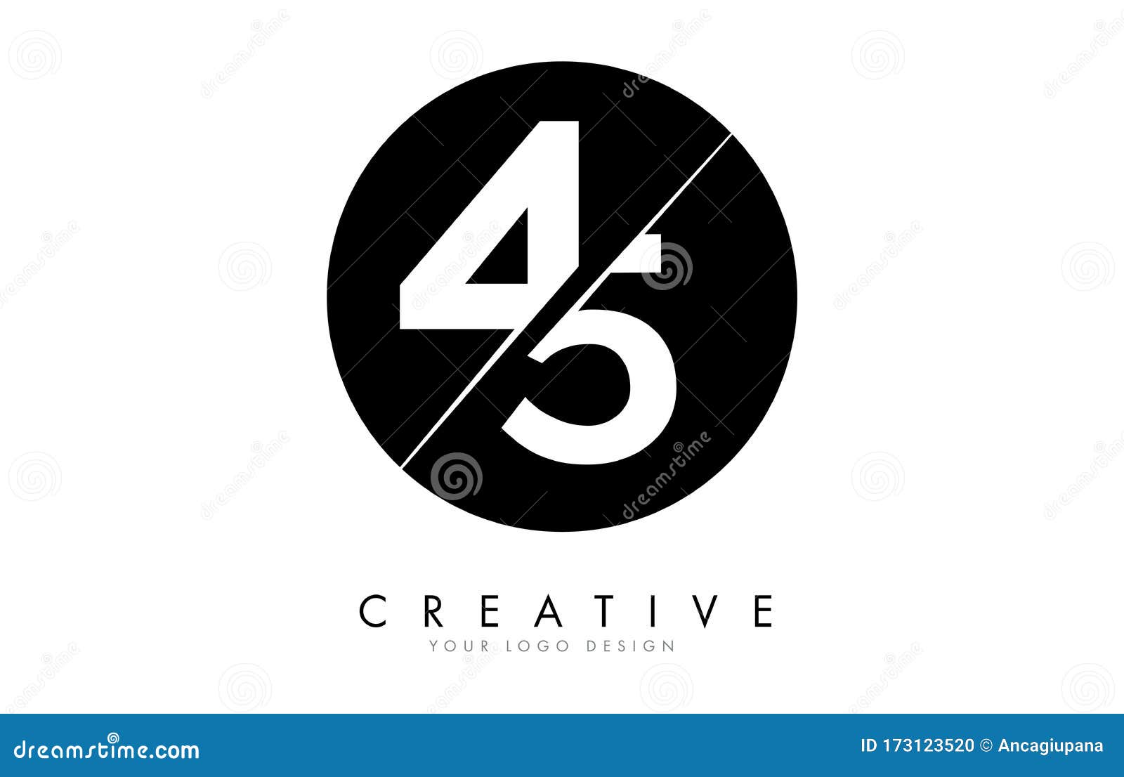 45 4 5 Number Logo Design with a Creative Cut and Black Circle ...