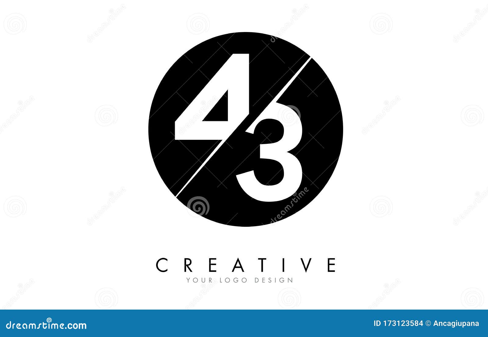 43 4 3 Number Logo Design with a Creative Cut and Black Circle ...