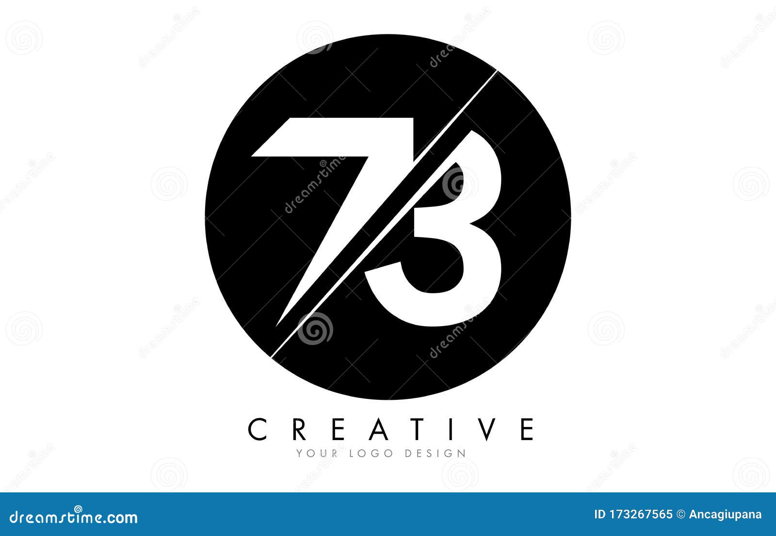 73 7 3 Number Logo Design with a Creative Cut and Black Circle ...