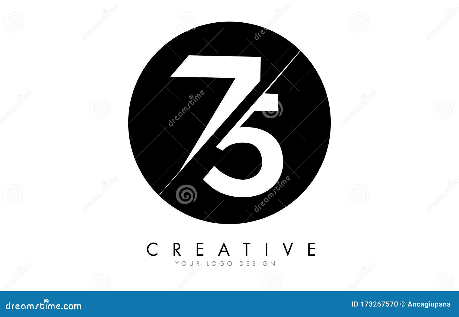 75 7 5 Number Logo Design with a Creative Cut and Black Circle ...