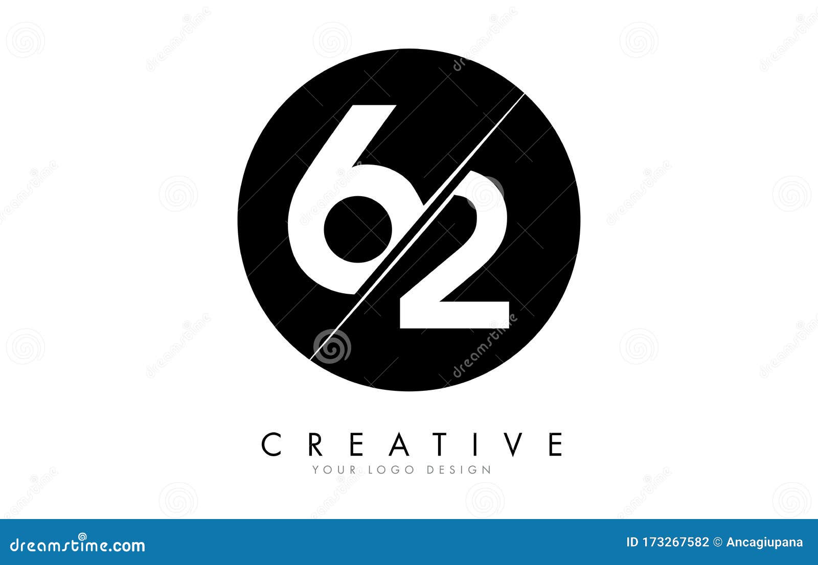 62 6 2 Number Logo Design with a Creative Cut and Black Circle ...