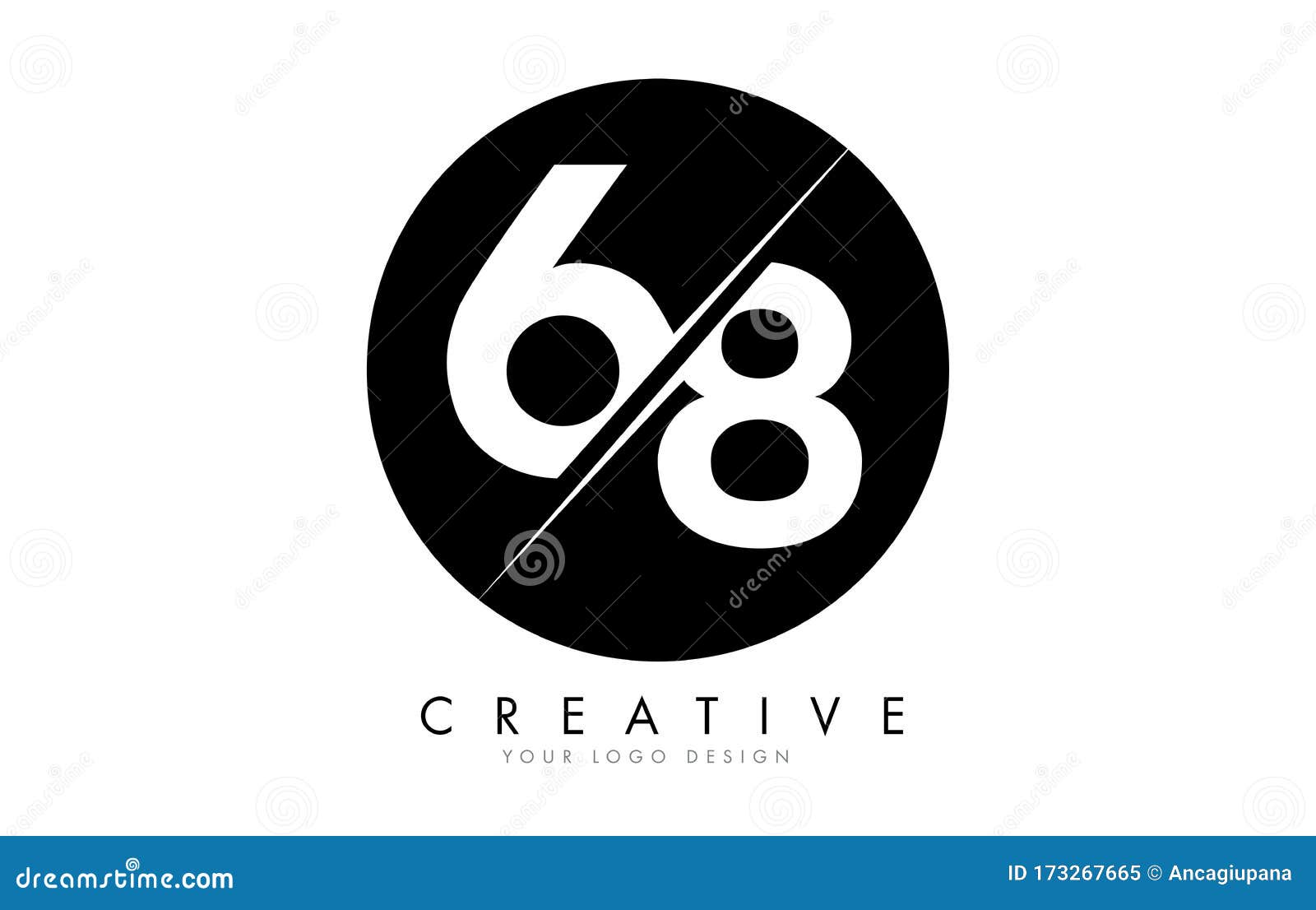 68 6 8 Number Logo Design with a Creative Cut and Black Circle ...