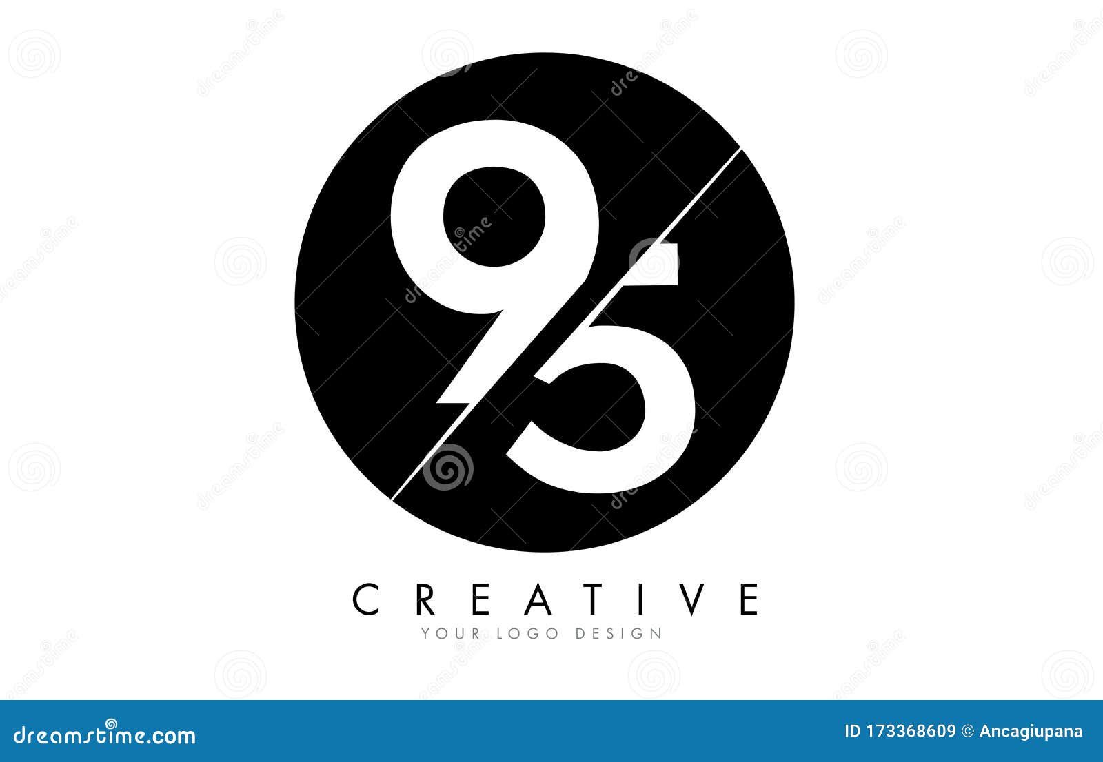 95 9 5 Number Logo Design with a Creative Cut and Black Circle ...