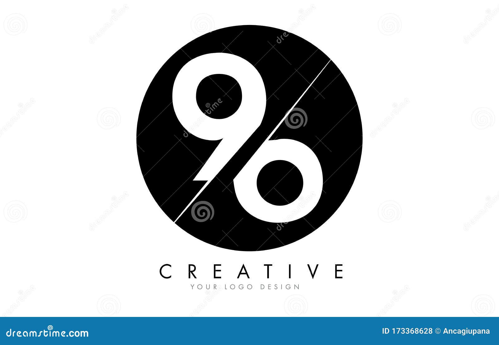 96 9 6 Number Logo Design with a Creative Cut and Black Circle ...