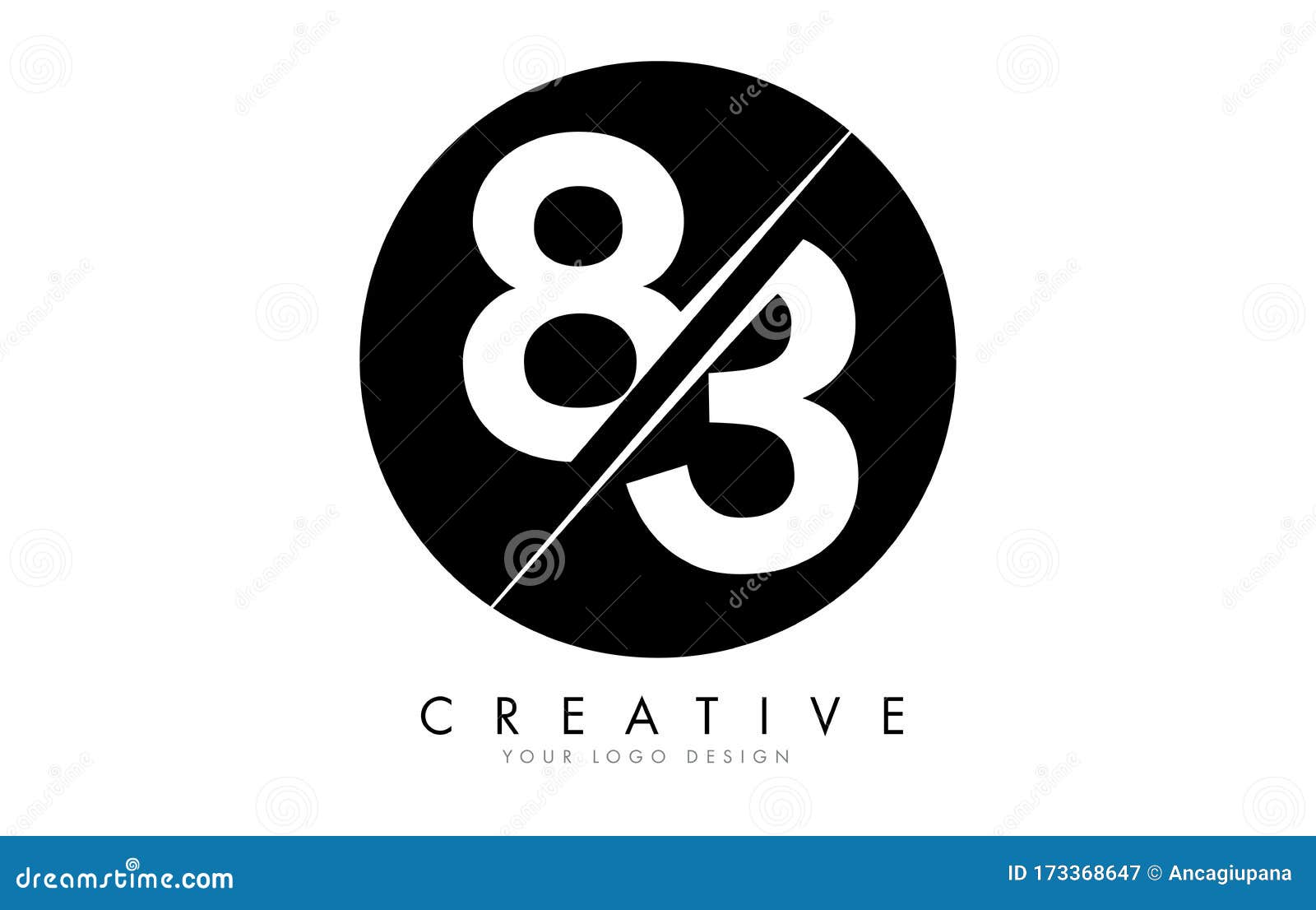 83 8 3 Number Logo Design with a Creative Cut and Black Circle ...
