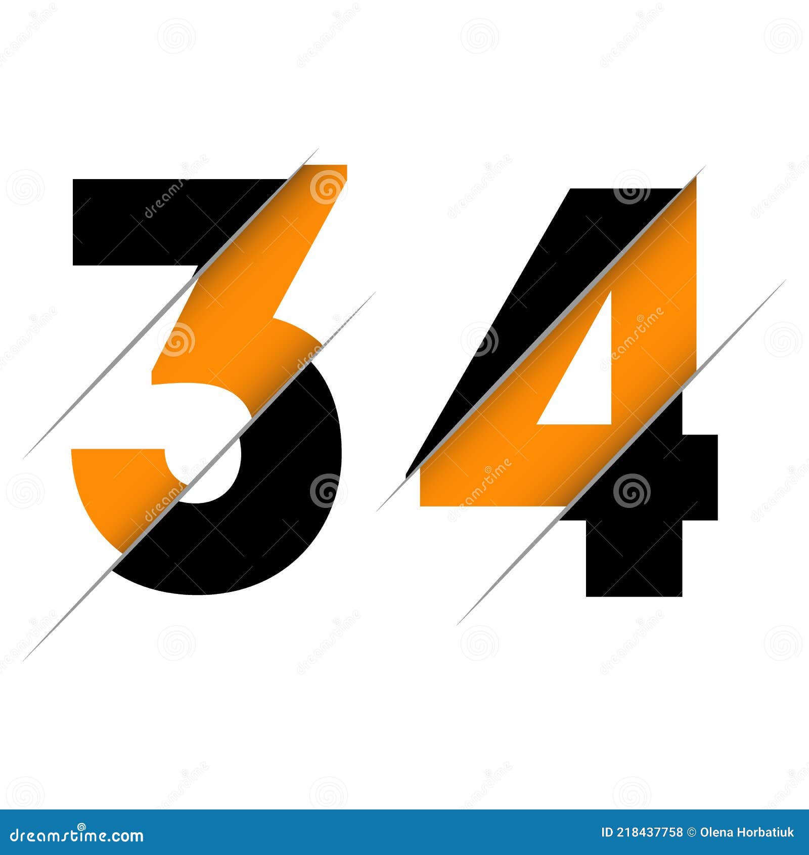 34 3 4 Number Logo Design with a Creative Cut and Black Circle ...