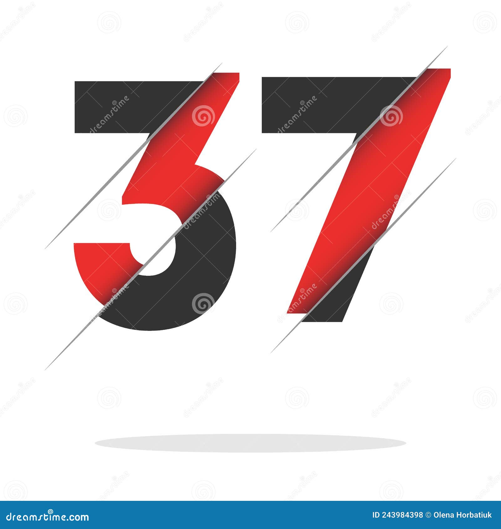 37 3 7 Number Logo Design with a Creative Cut and Black Circle ...