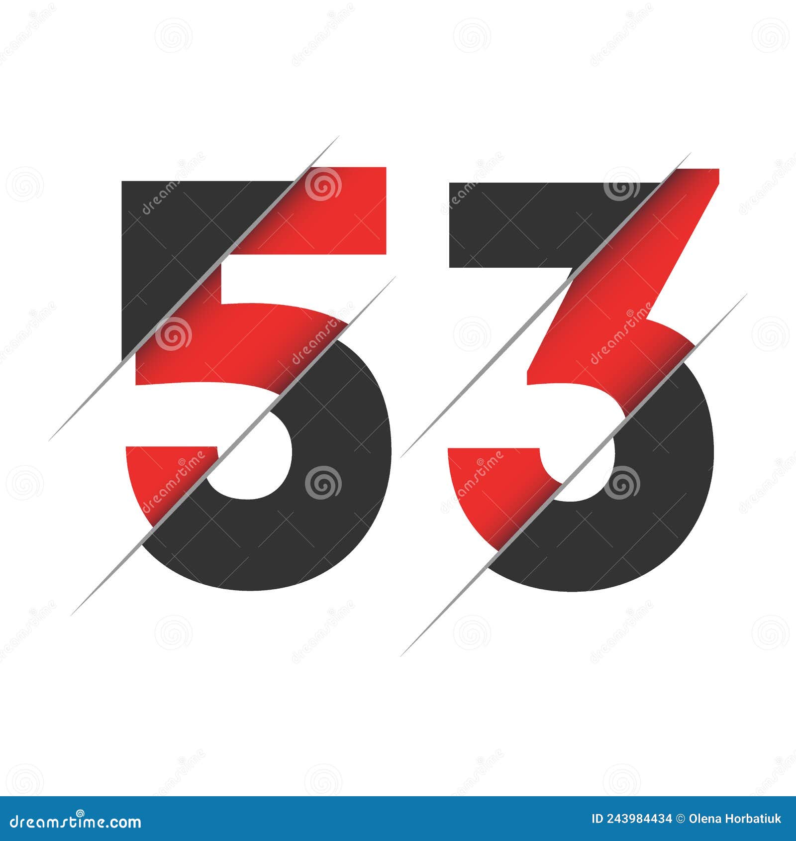 53 5 3 Number Logo Design with a Creative Cut and Black Circle ...