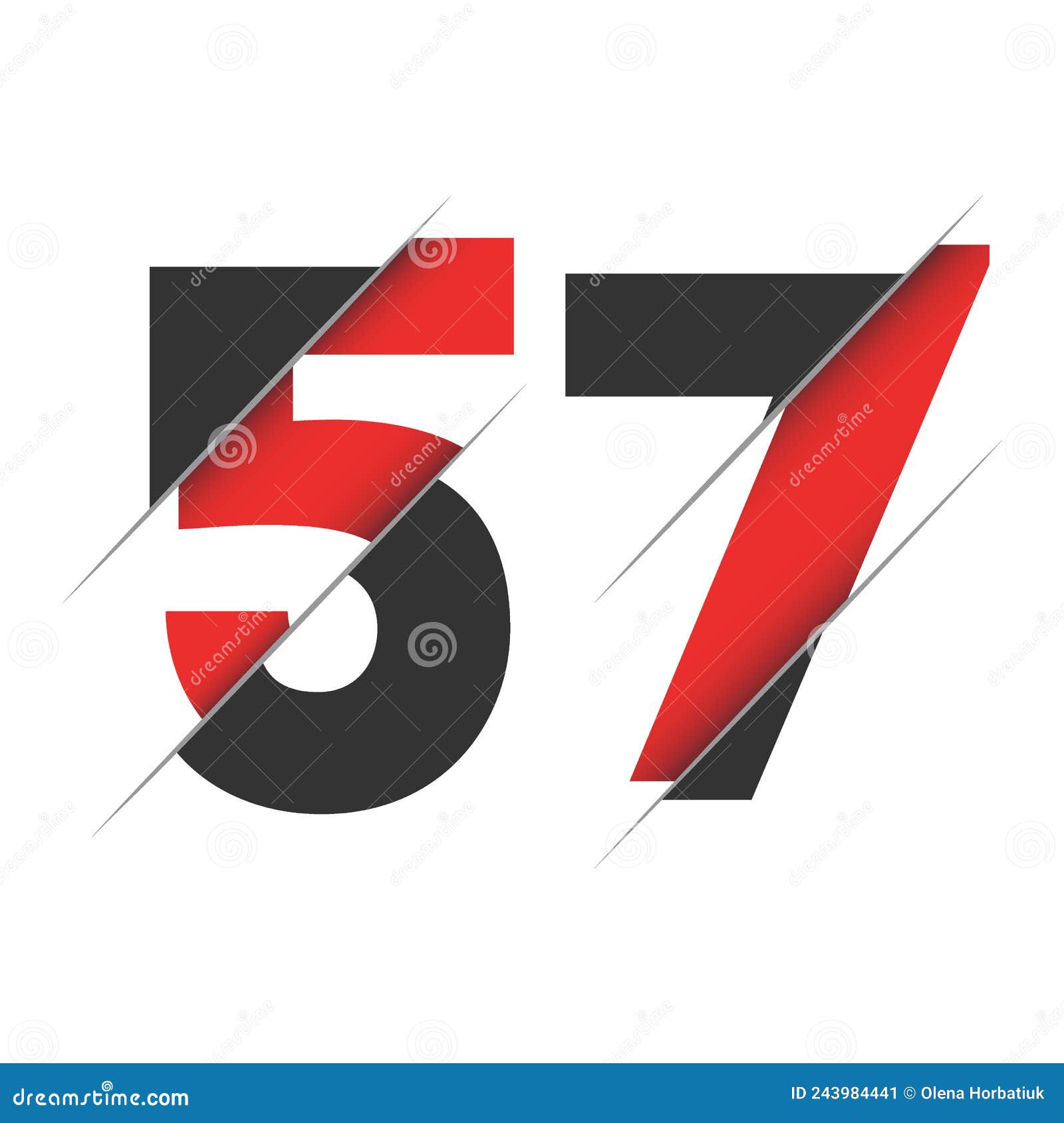 57 5 7 Number Logo Design with a Creative Cut and Black Circle ...