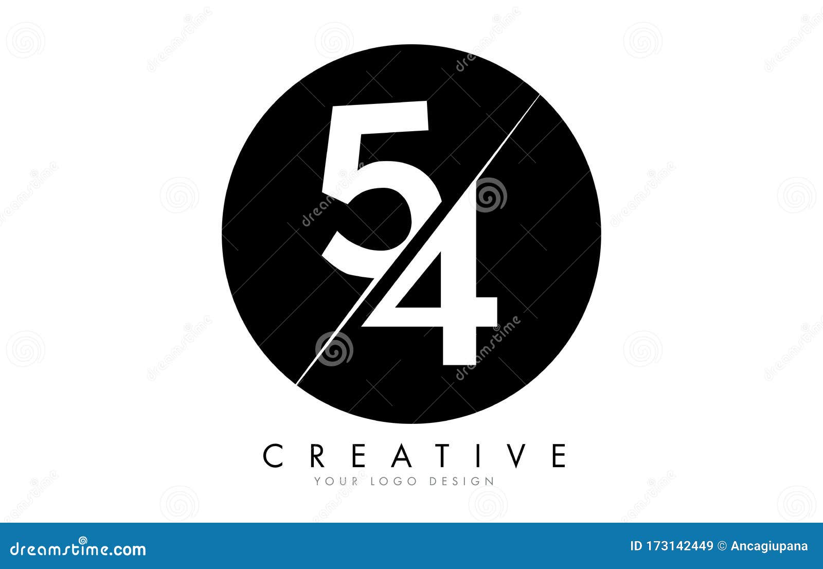 54 5 4 Number Logo Design with a Creative Cut and Black Circle ...
