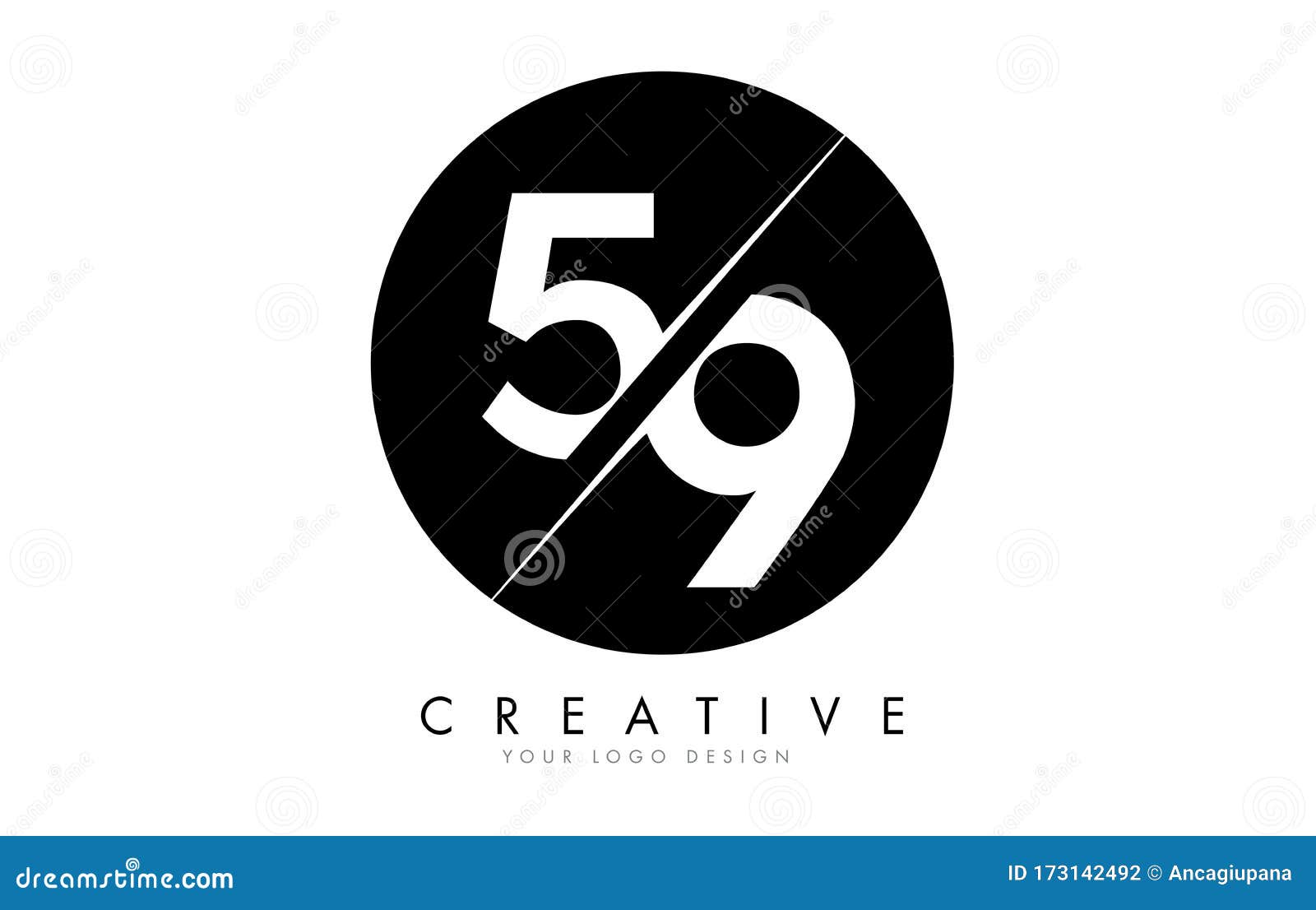 59 5 9 Number Logo Design with a Creative Cut and Black Circle ...