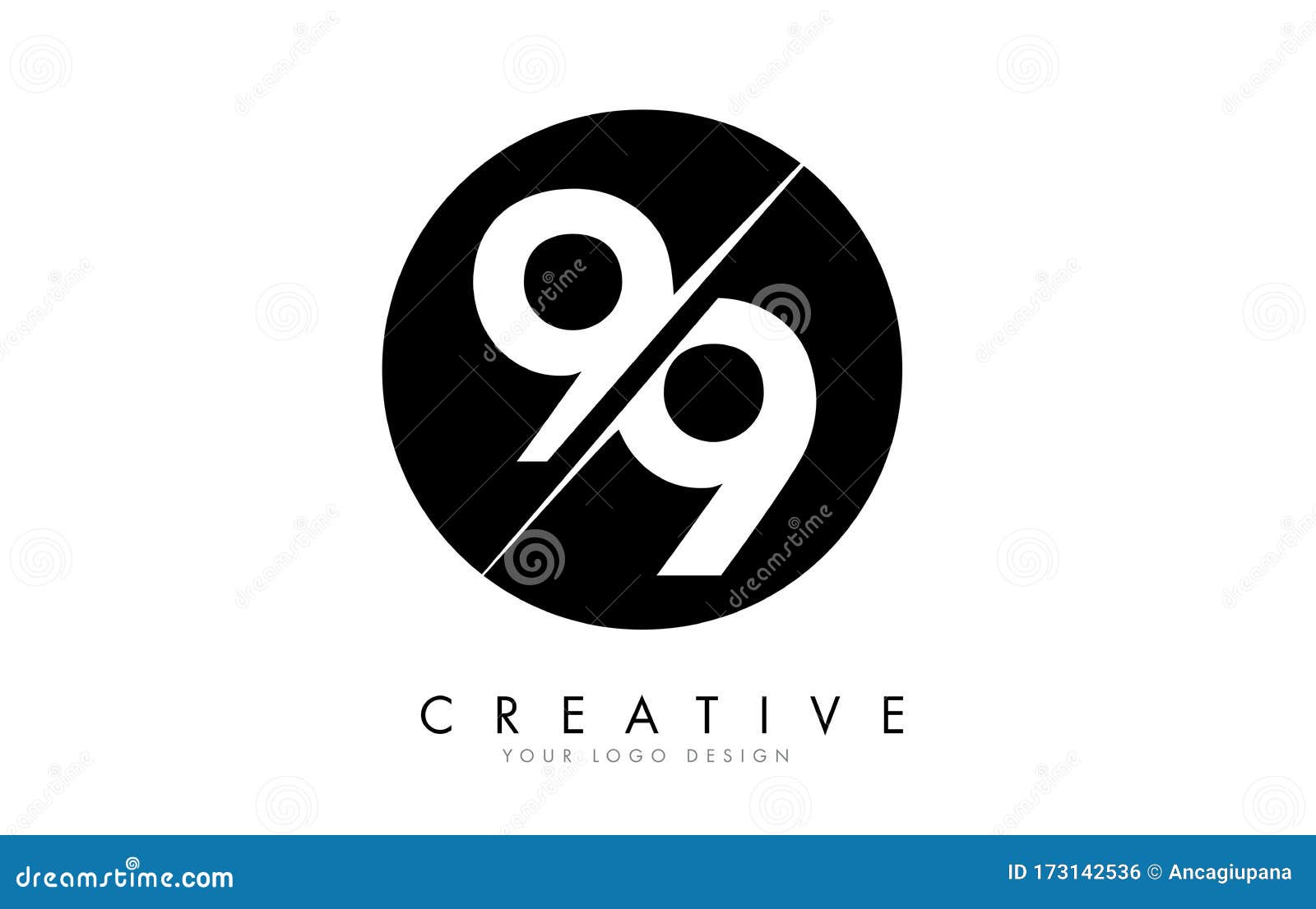 99 9 Number Logo Design with a Creative Cut and Black Circle Background ...
