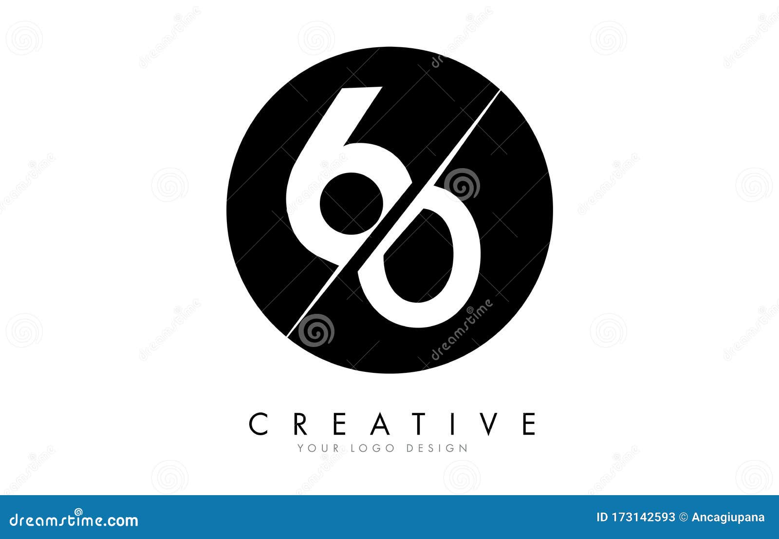 60 6 0 Number Logo Design with a Creative Cut and Black Circle ...