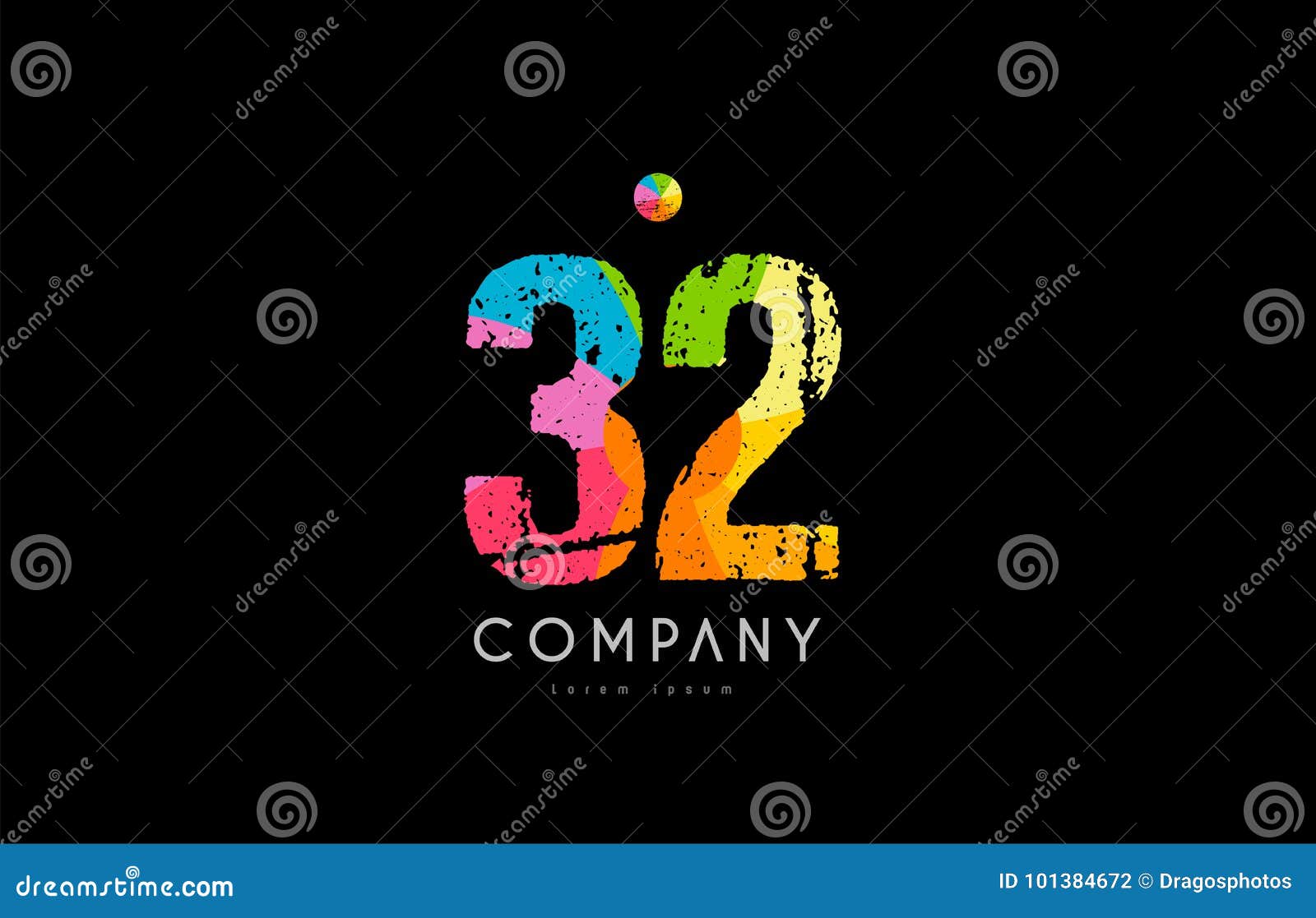 32 Number Grunge Color Rainbow Numeral Digit Logo Stock Vector ...