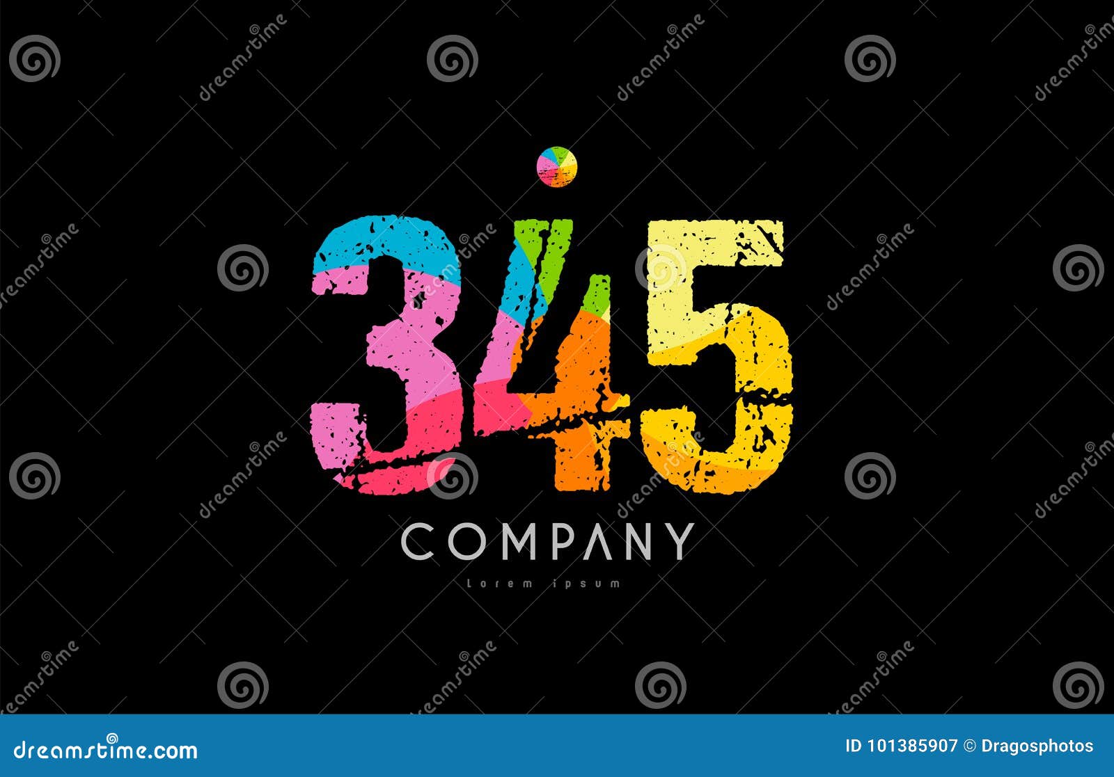 345 Number Grunge Color Rainbow Numeral Digit Logo Stock Vector ...