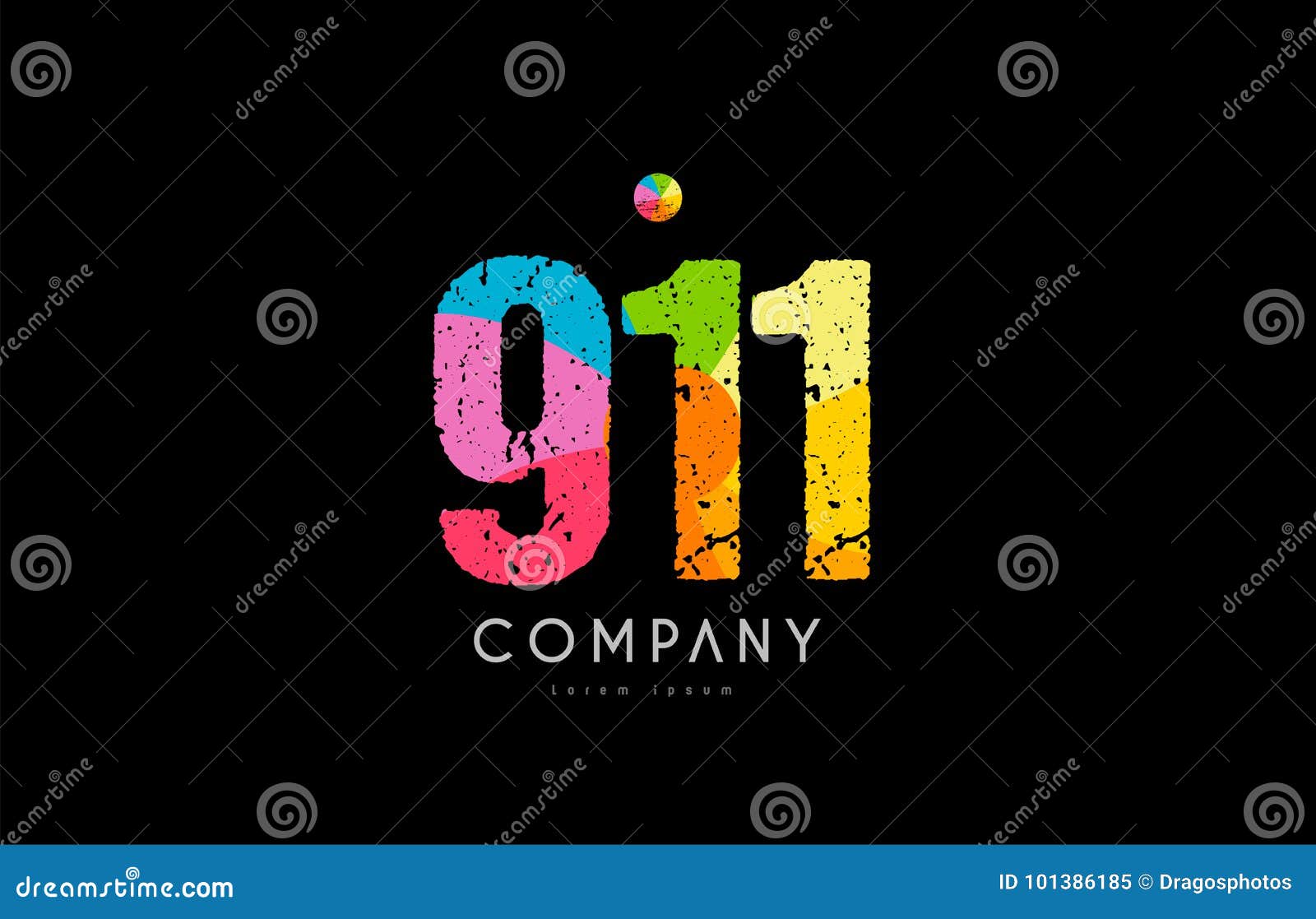 911 Number Grunge Color Rainbow Numeral Digit Logo Stock Illustration ...