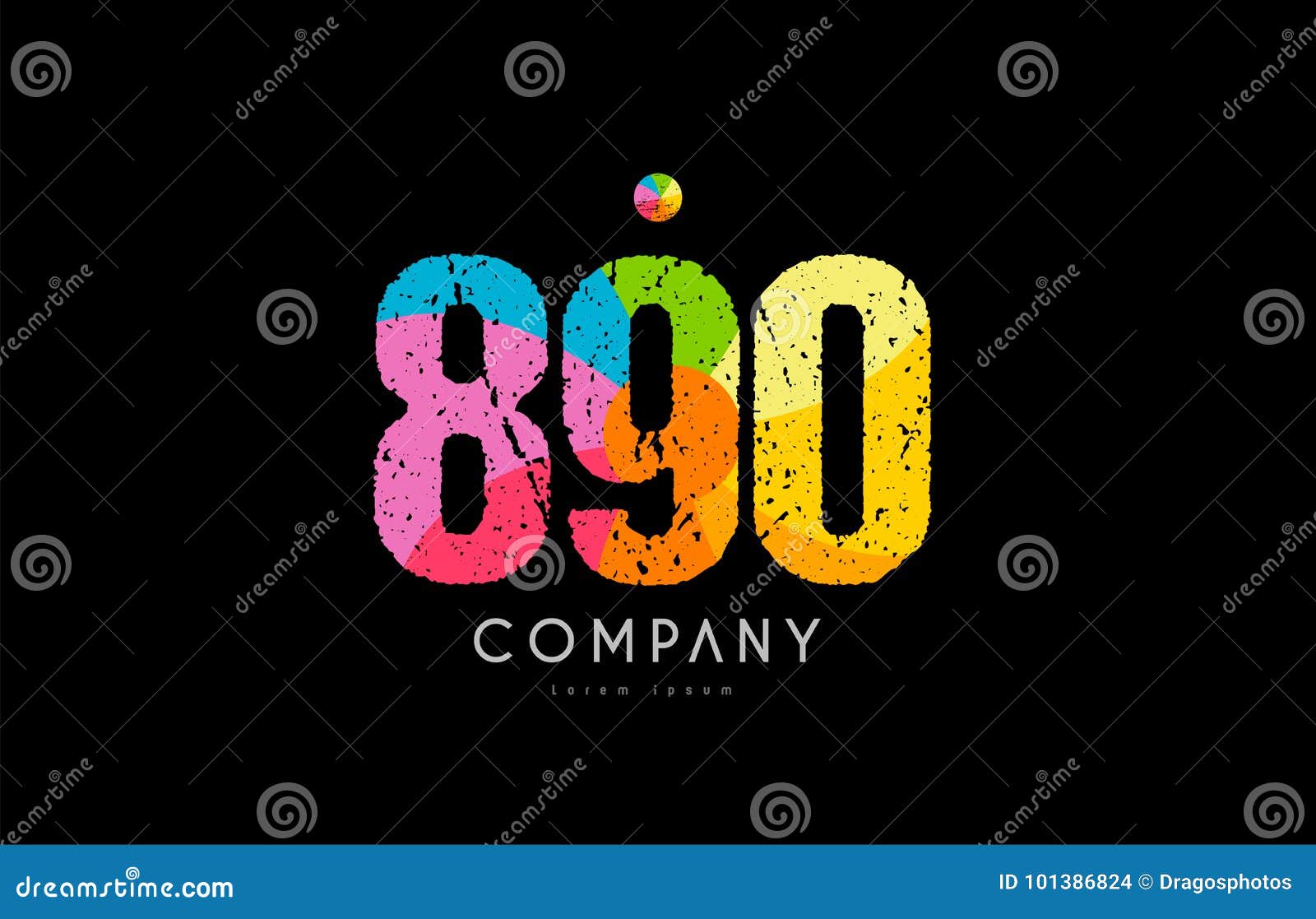 890 Number Grunge Color Rainbow Numeral Digit Logo Stock Illustration ...
