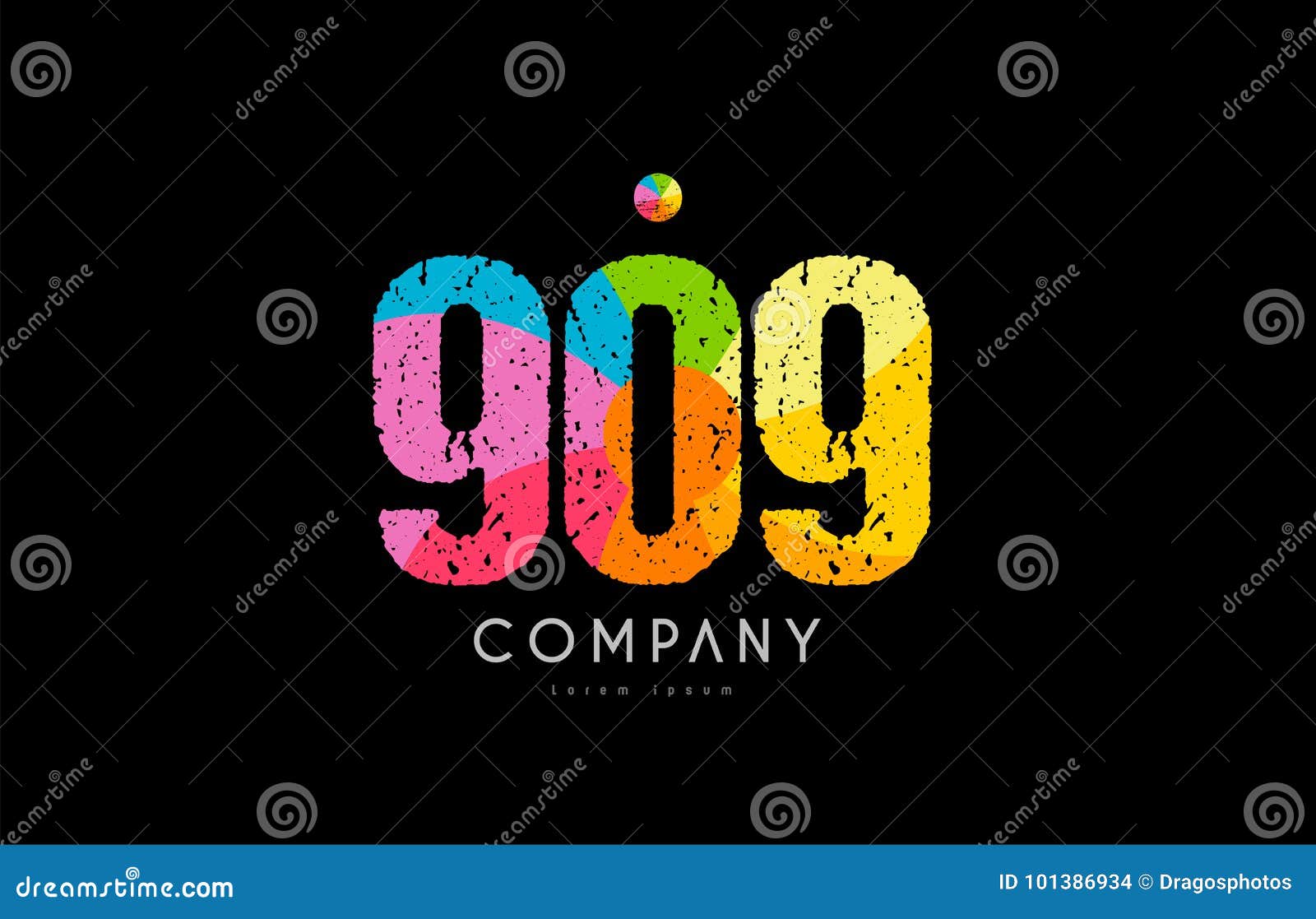 909 Number Grunge Color Rainbow Numeral Digit Logo Stock Illustration ...