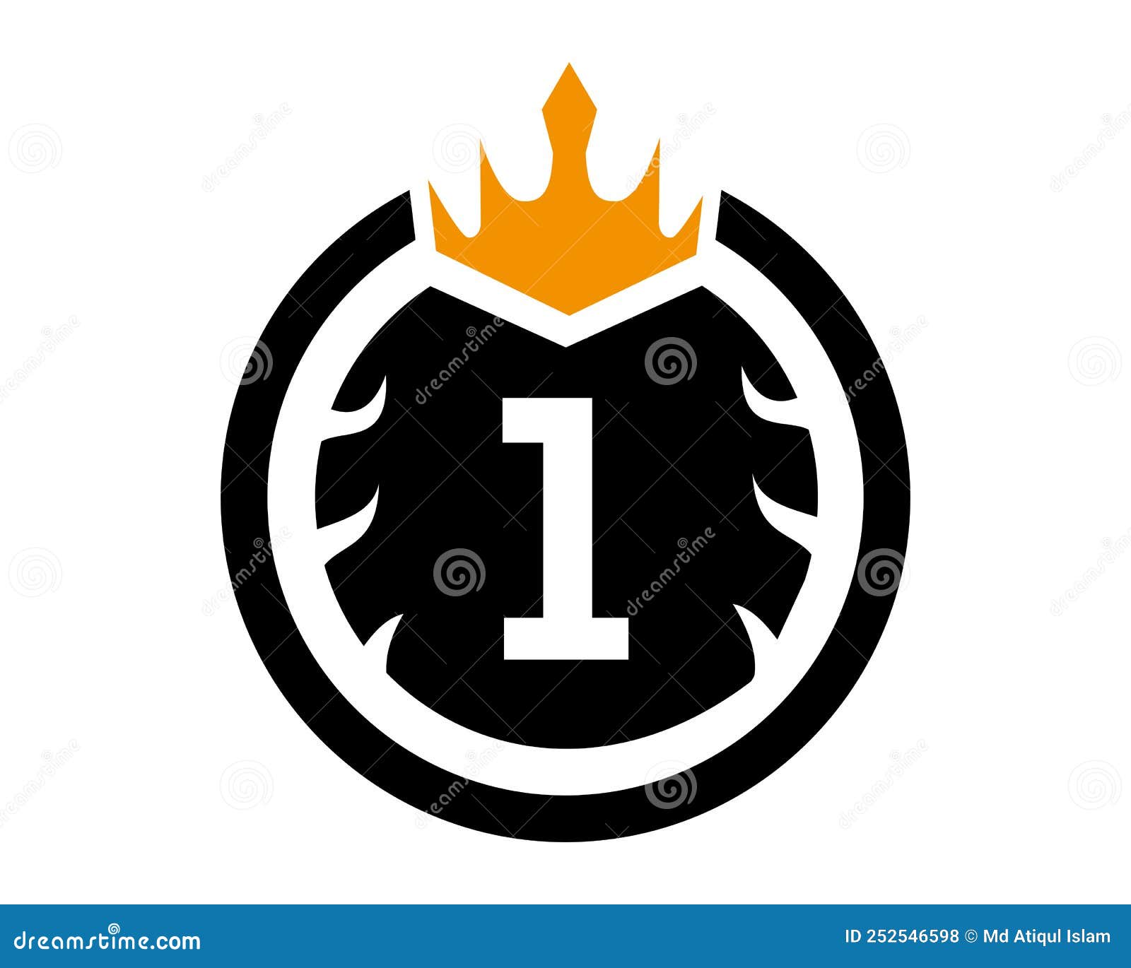 1 Number Logo with Round and Crown Shape Black and White Color Stock ...