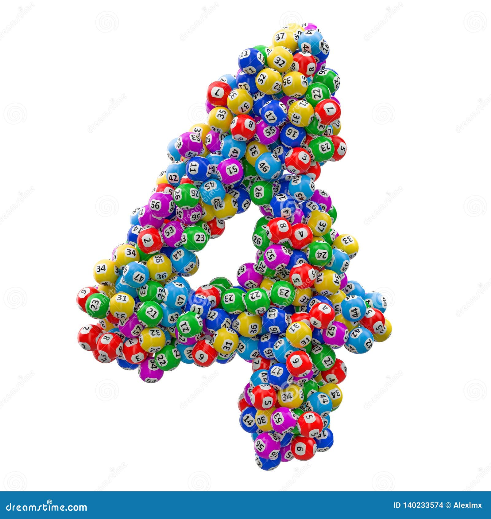 Number 4, from Lottery Balls, 3D Rendering Stock Illustration ...