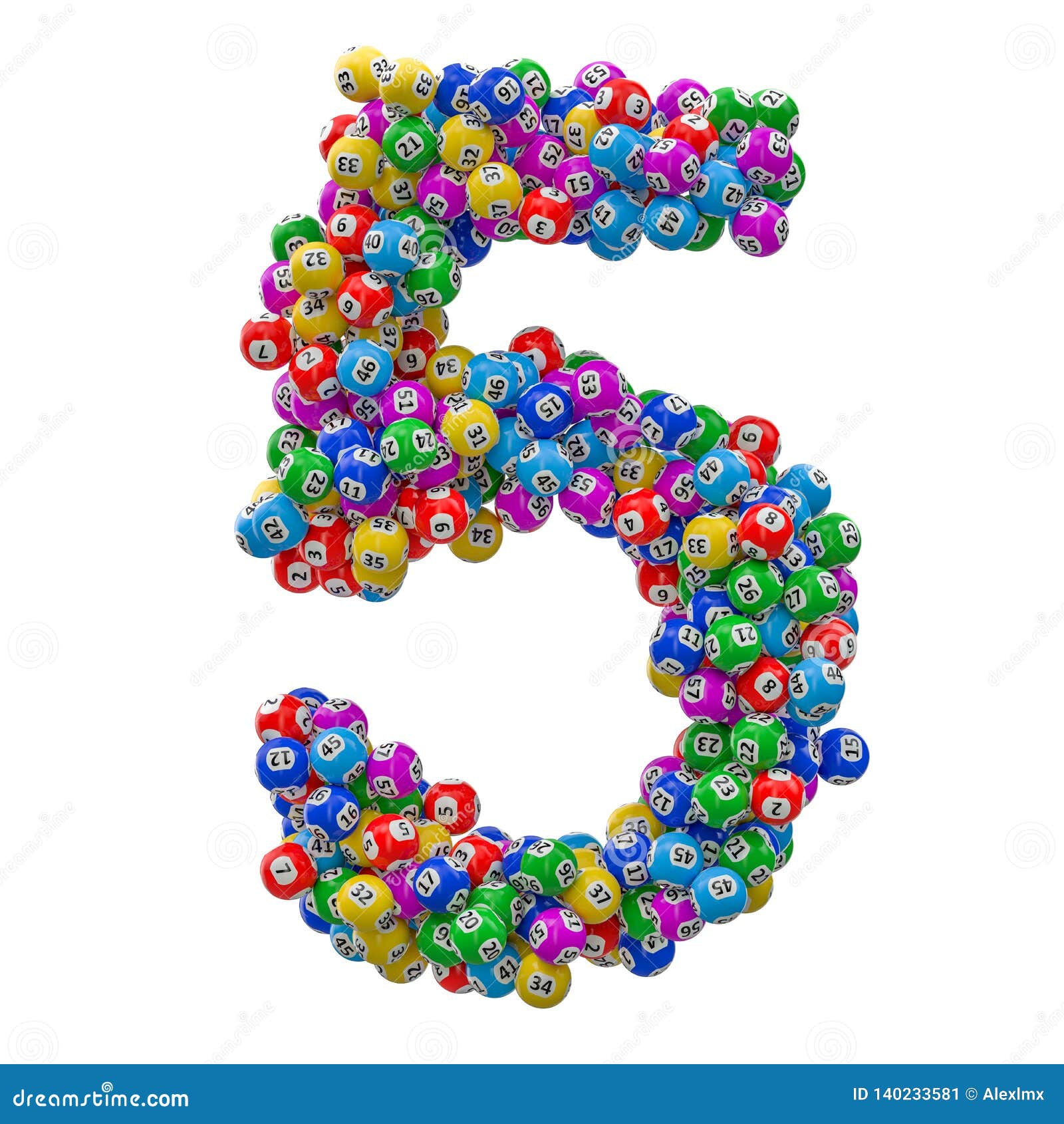 Number 5, from Lottery Balls, 3D Rendering Stock Illustration ...