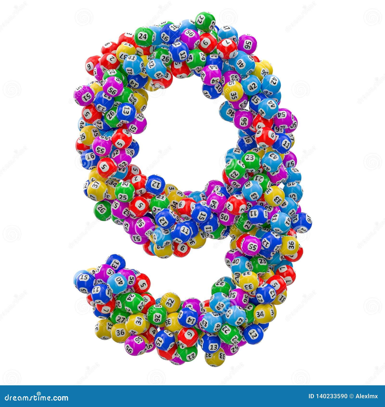 Number 9, from Lottery Balls, 3D Rendering Stock Illustration ...