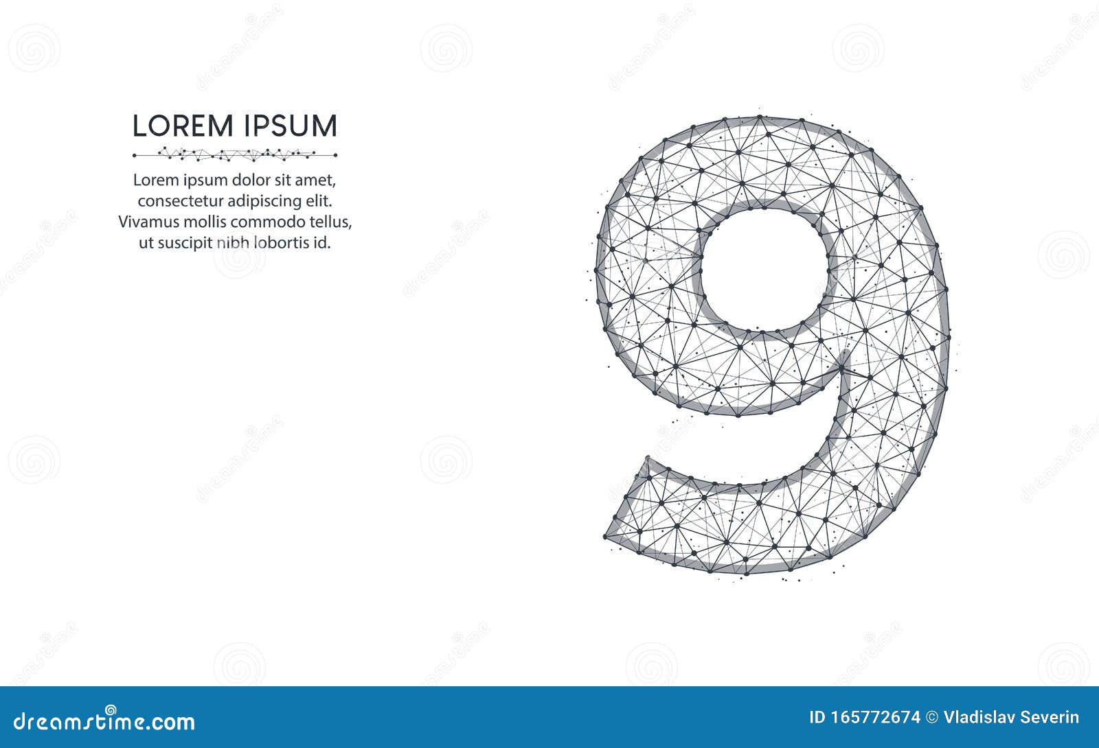 Number 9 Low Poly Design, Nine Wireframe Mesh Polygonal Vector ...