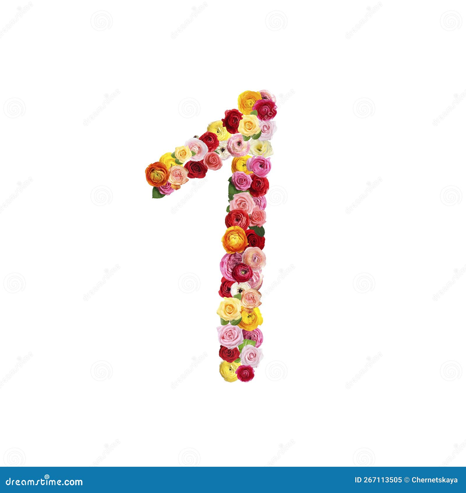 Number 1 Made of Beautiful Flowers on White Background Stock ...