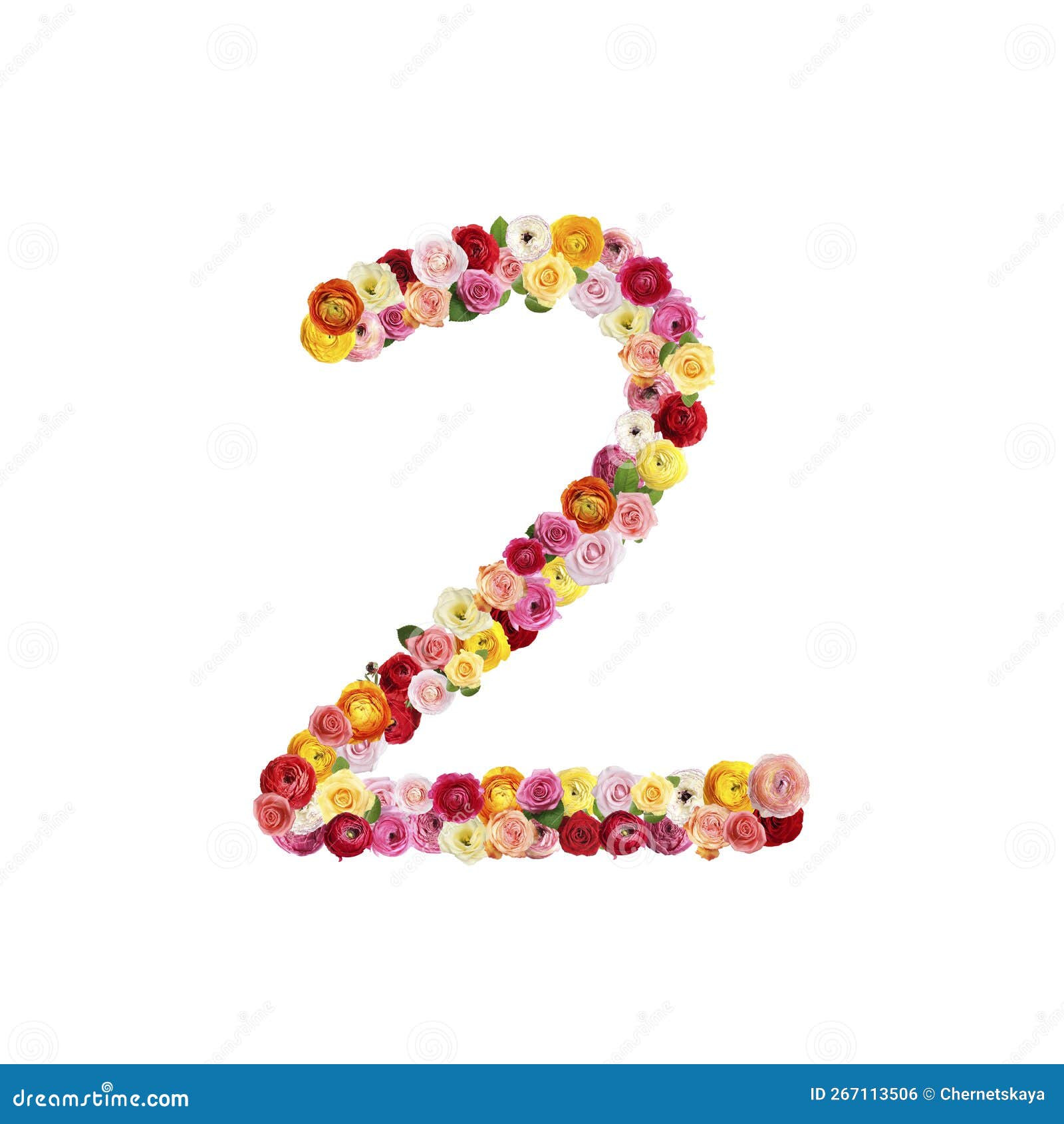 Number 2 Made of Beautiful Flowers on White Background Stock ...