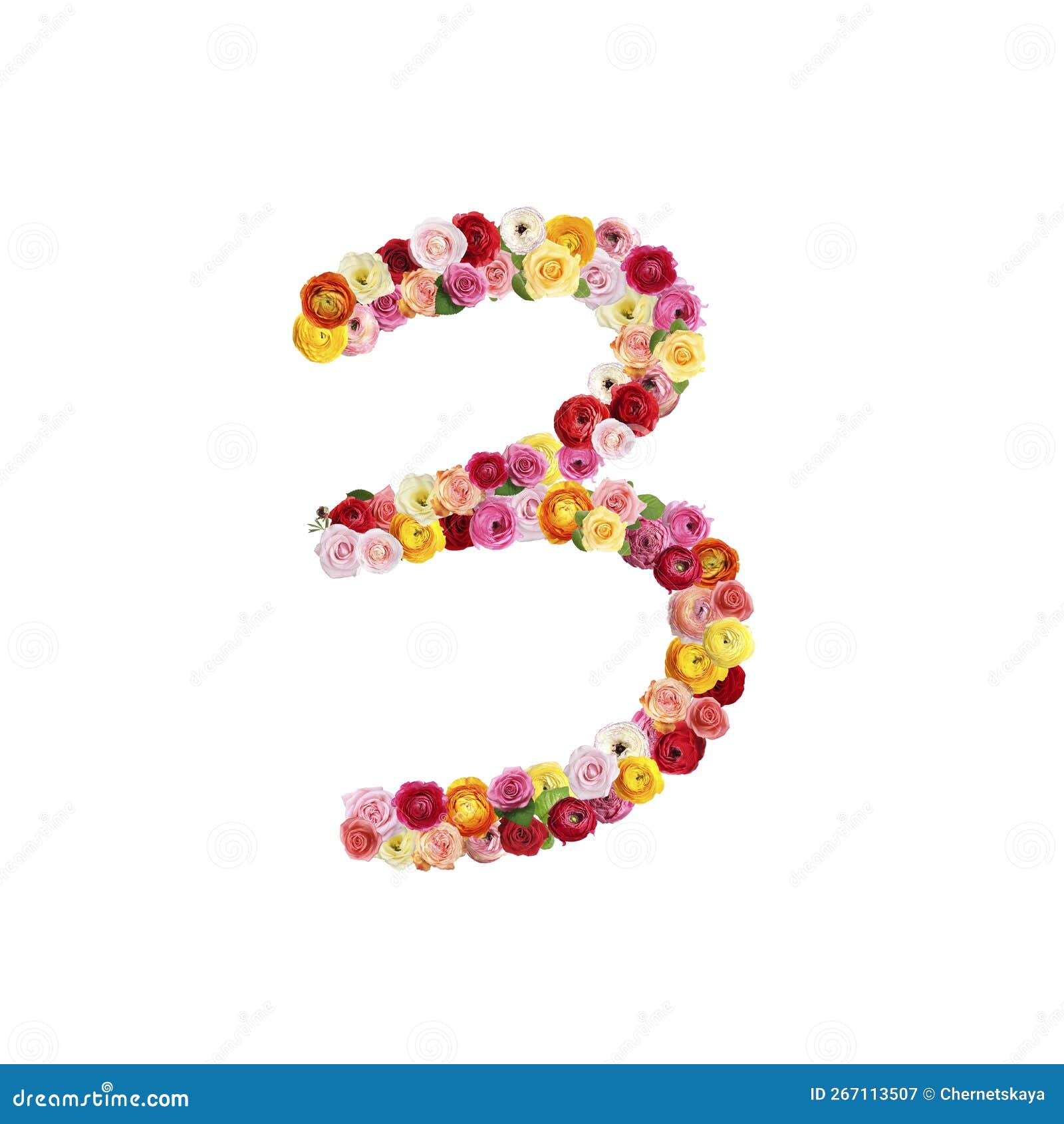 Number 3 Made of Beautiful Flowers on White Background Stock ...
