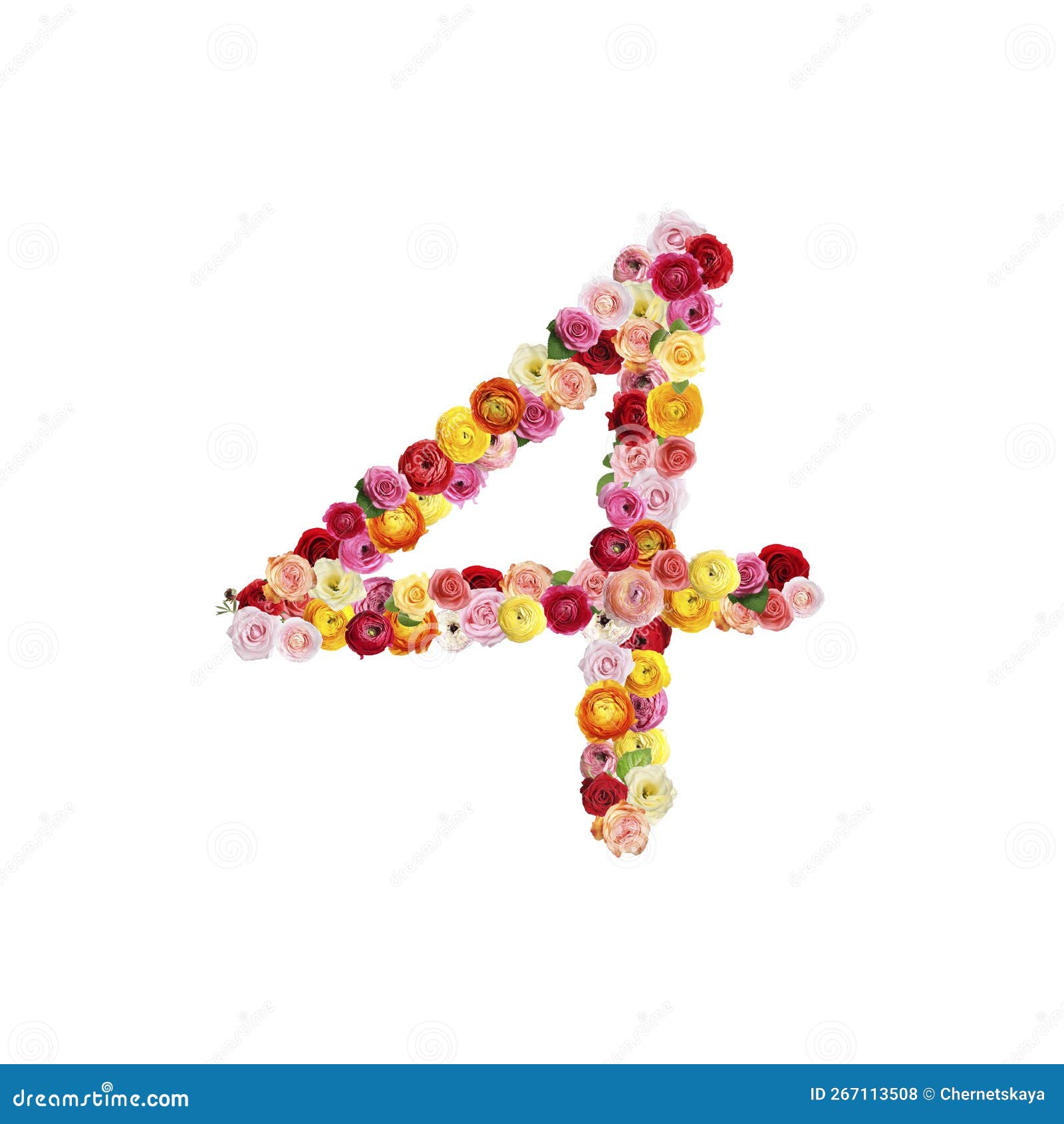 Number 4 Made of Beautiful Flowers on White Background Stock ...