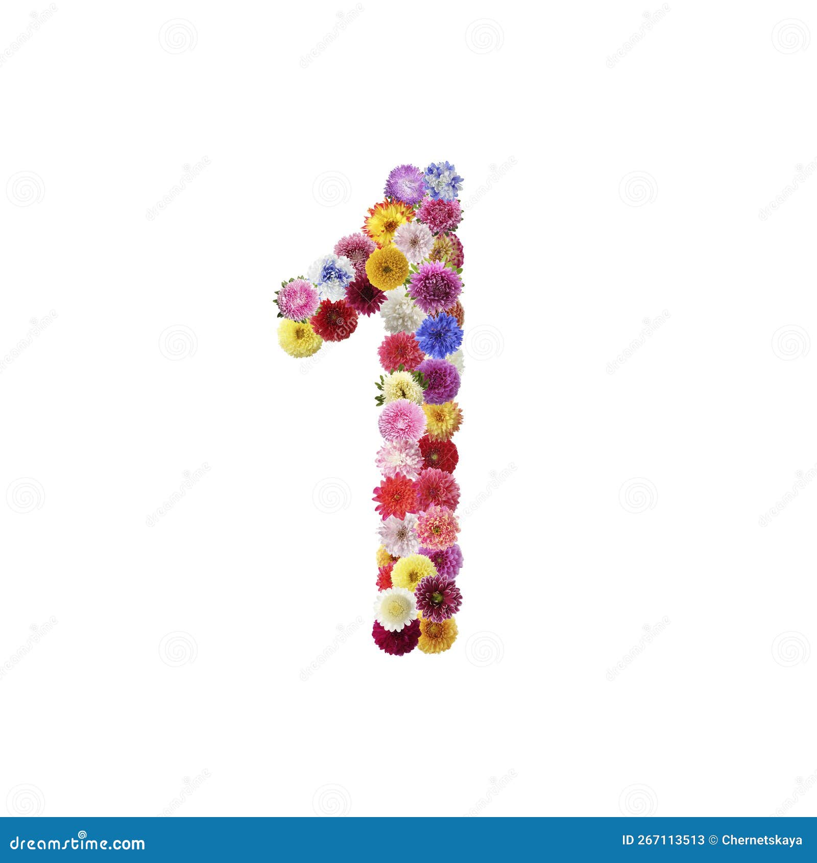 Number 1 Made of Beautiful Flowers on White Background Stock ...