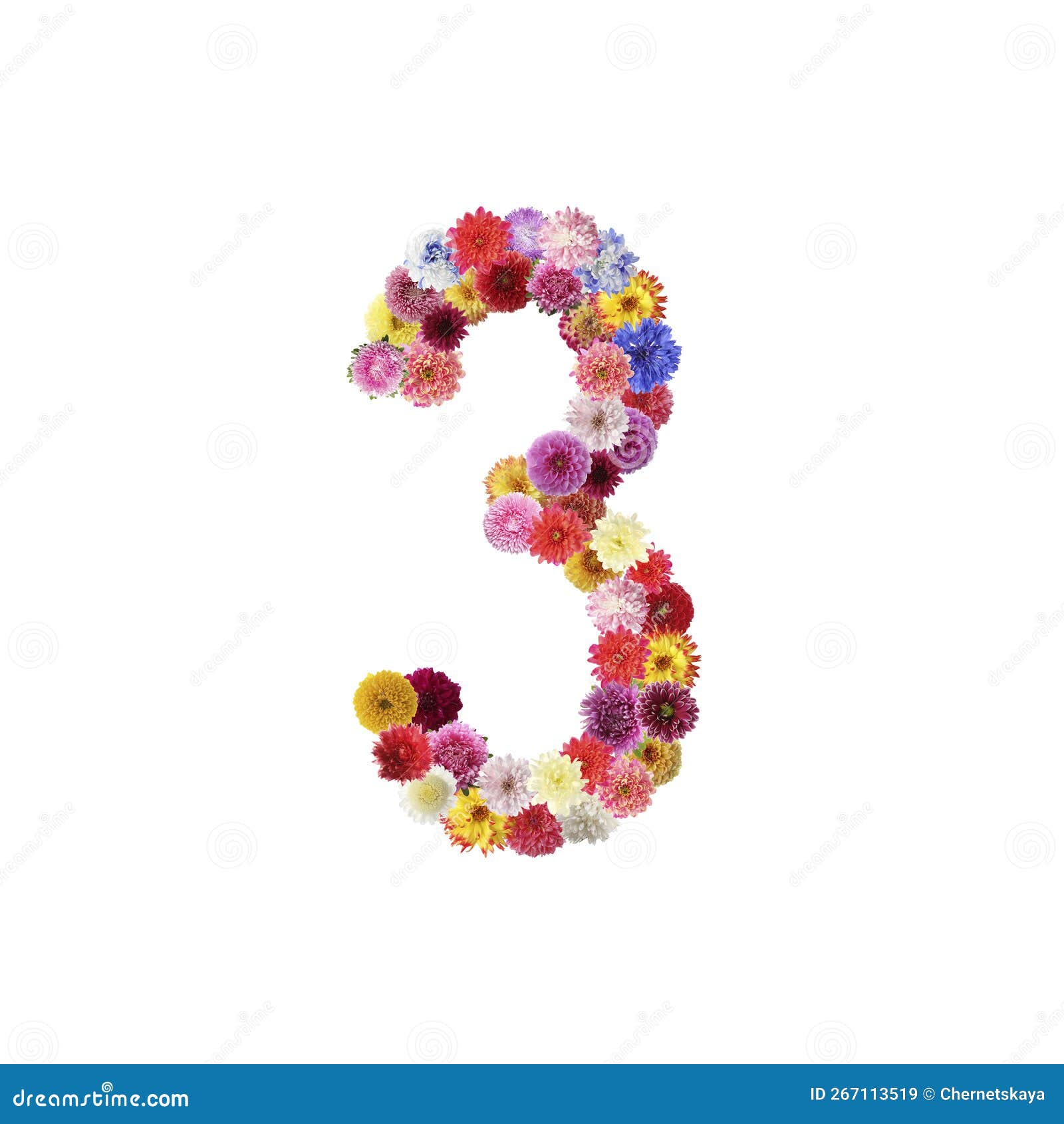 Number 3 Made of Beautiful Flowers on White Background Stock ...