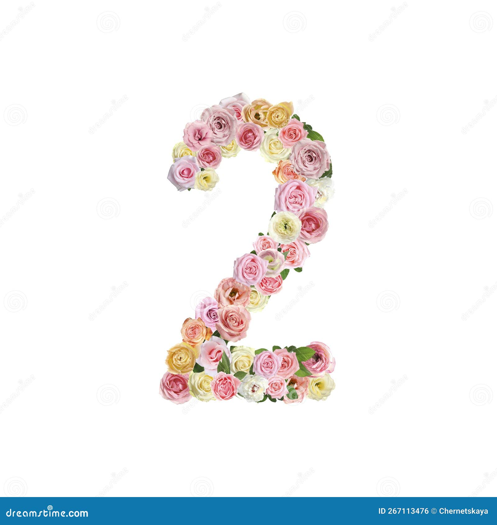 Number 2 Made of Beautiful Rose Flowers on White Background Stock ...