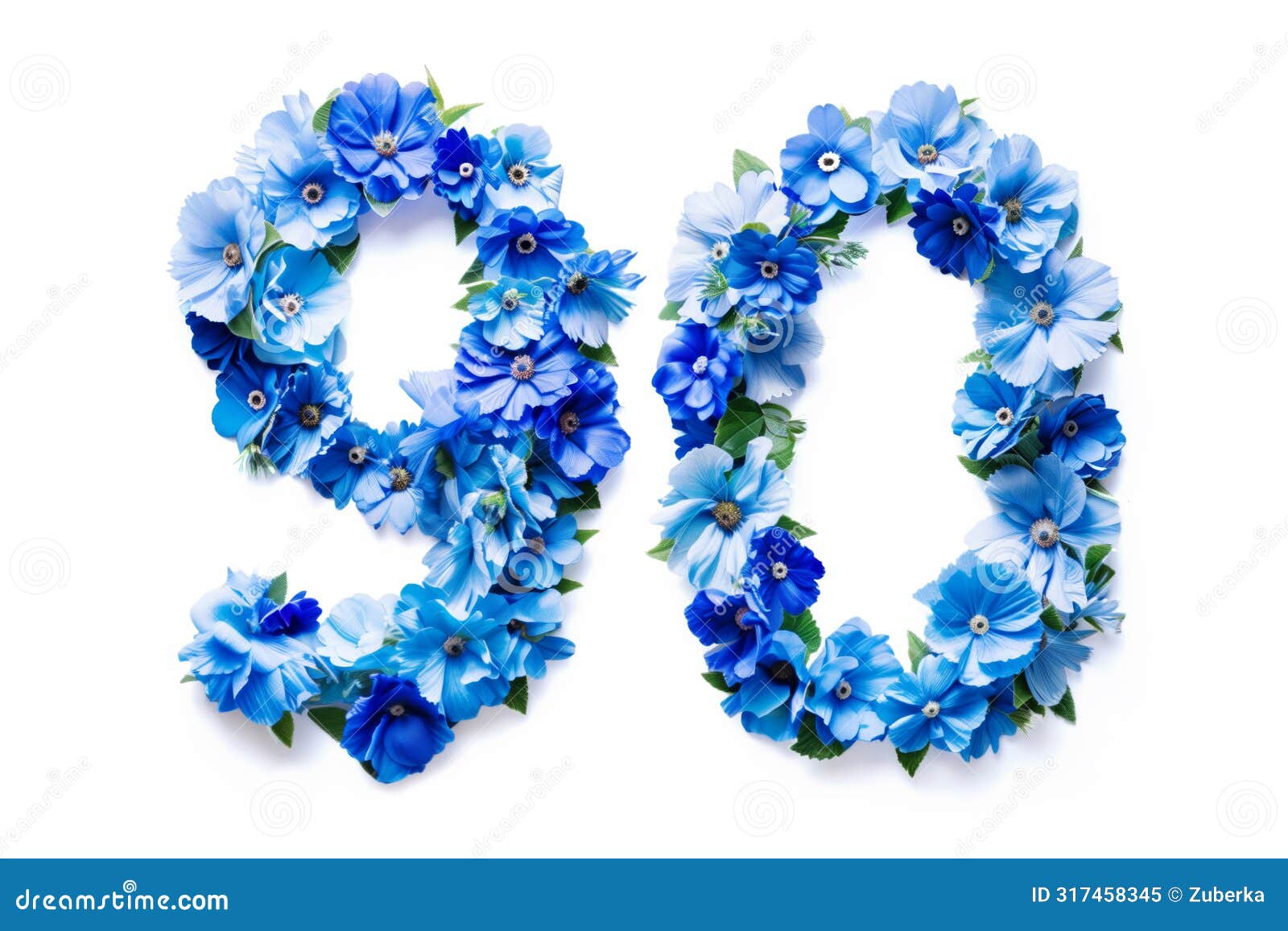 Number 90 Made of Blue Flowers Isolated Stock Illustration ...