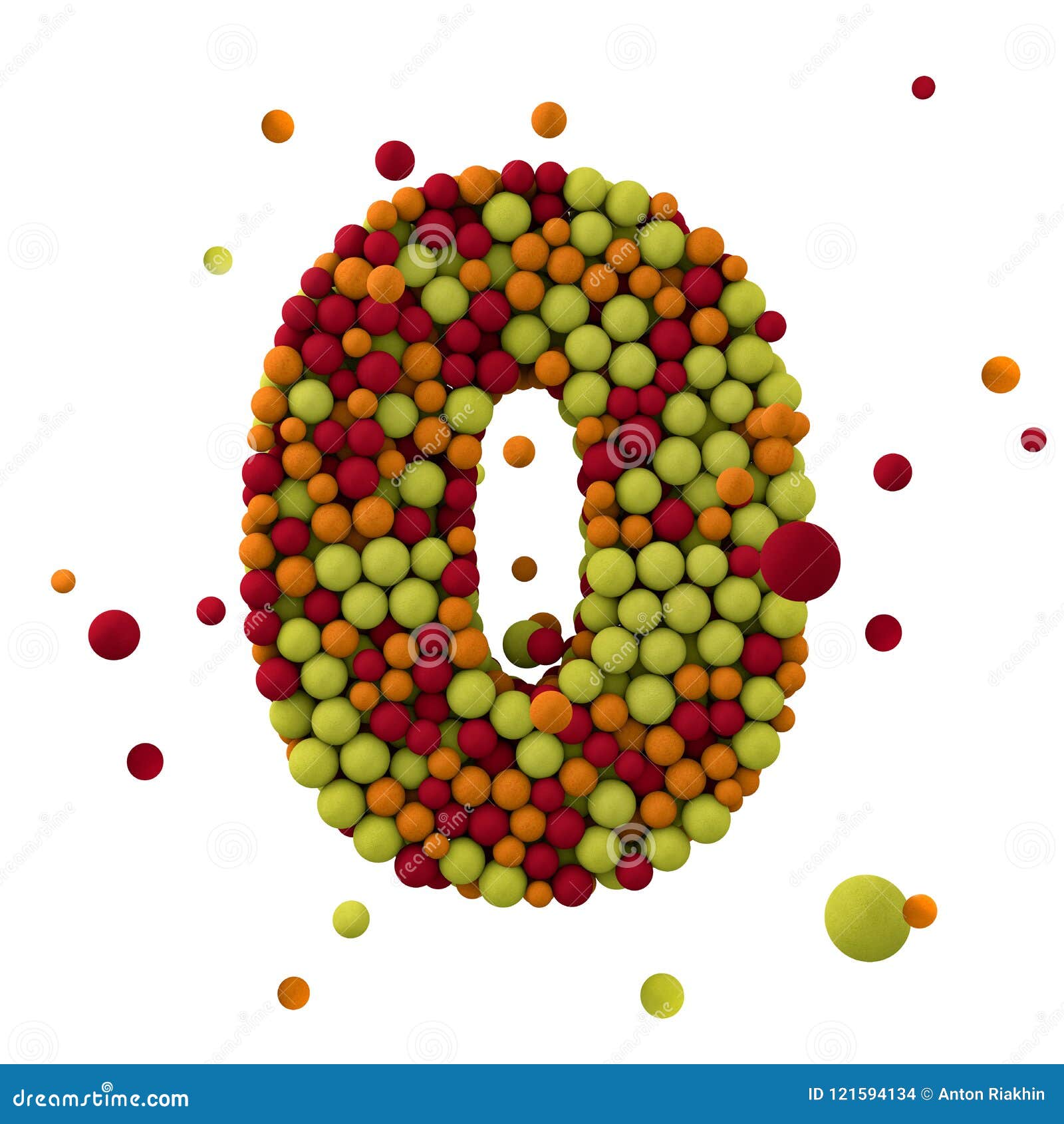 Number 0 is Made of Brown Woolen Balls, Isolated on White, 3d Rendering ...