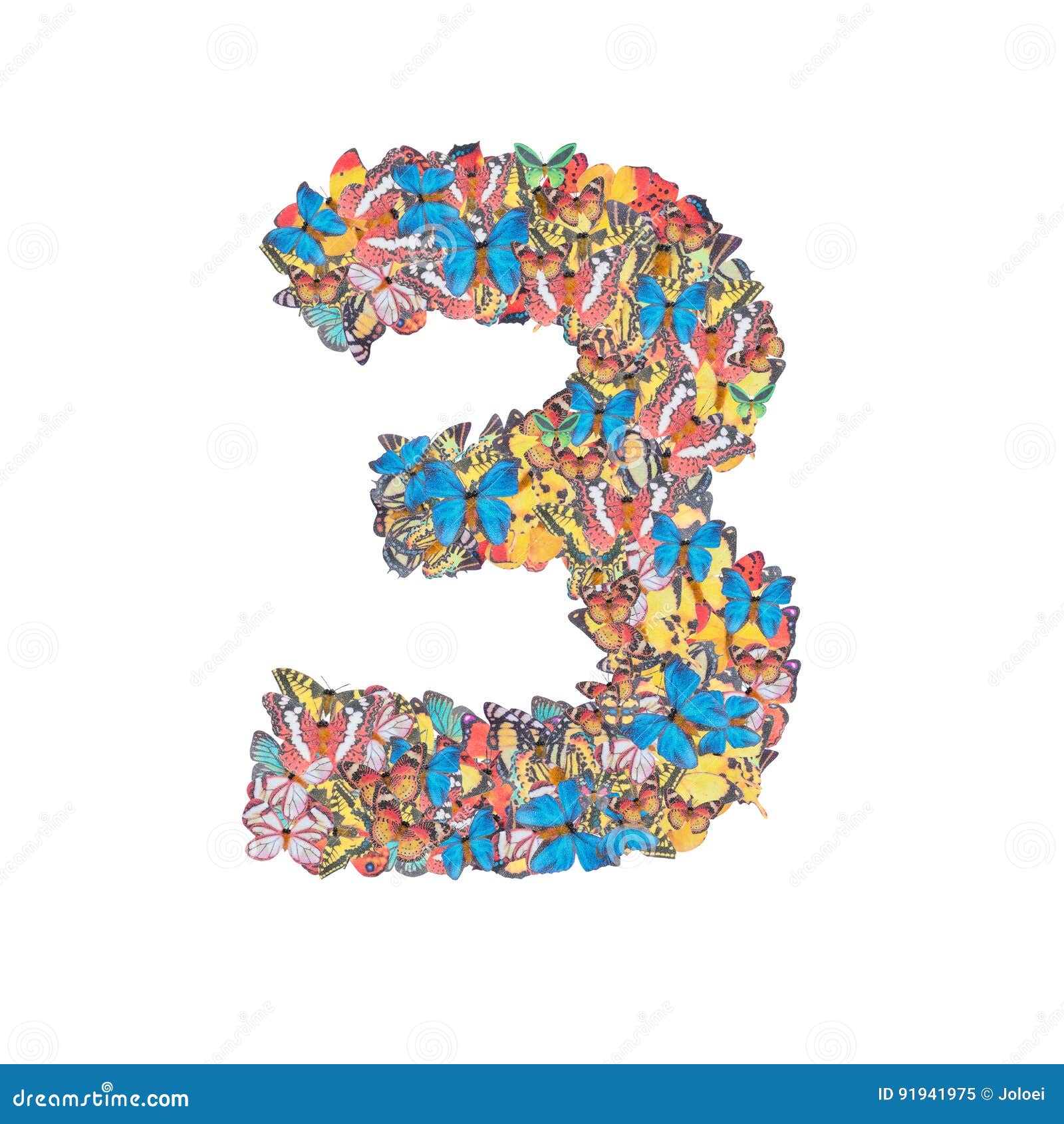 Number 3 Made from Butterfly Stock Image - Image of number, colorful ...