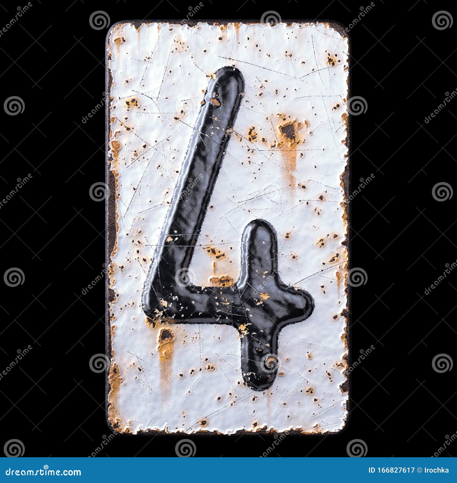 Number 4 Made of Forged Metal on the Background Fragment of a Metal ...