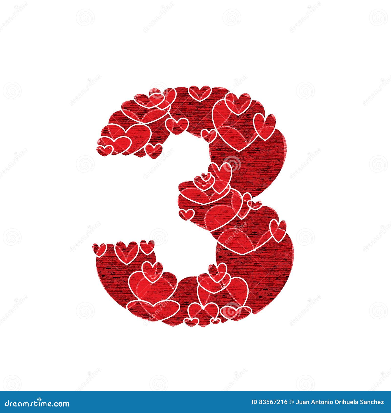 Number 3 made from hearts stock illustration. Illustration of original ...
