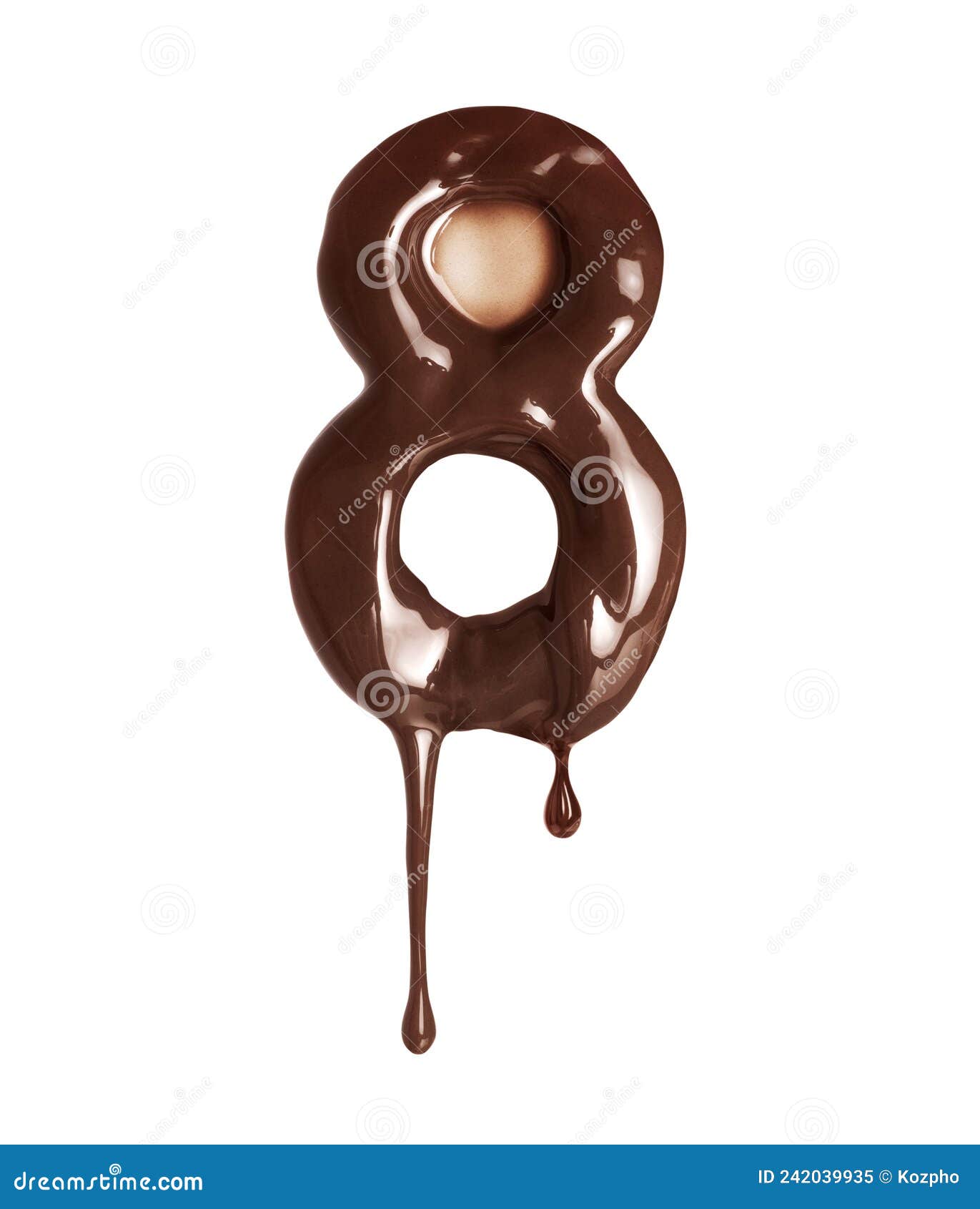 The Number 8 is Made of Melted Chocolate Isolated on a White Background ...