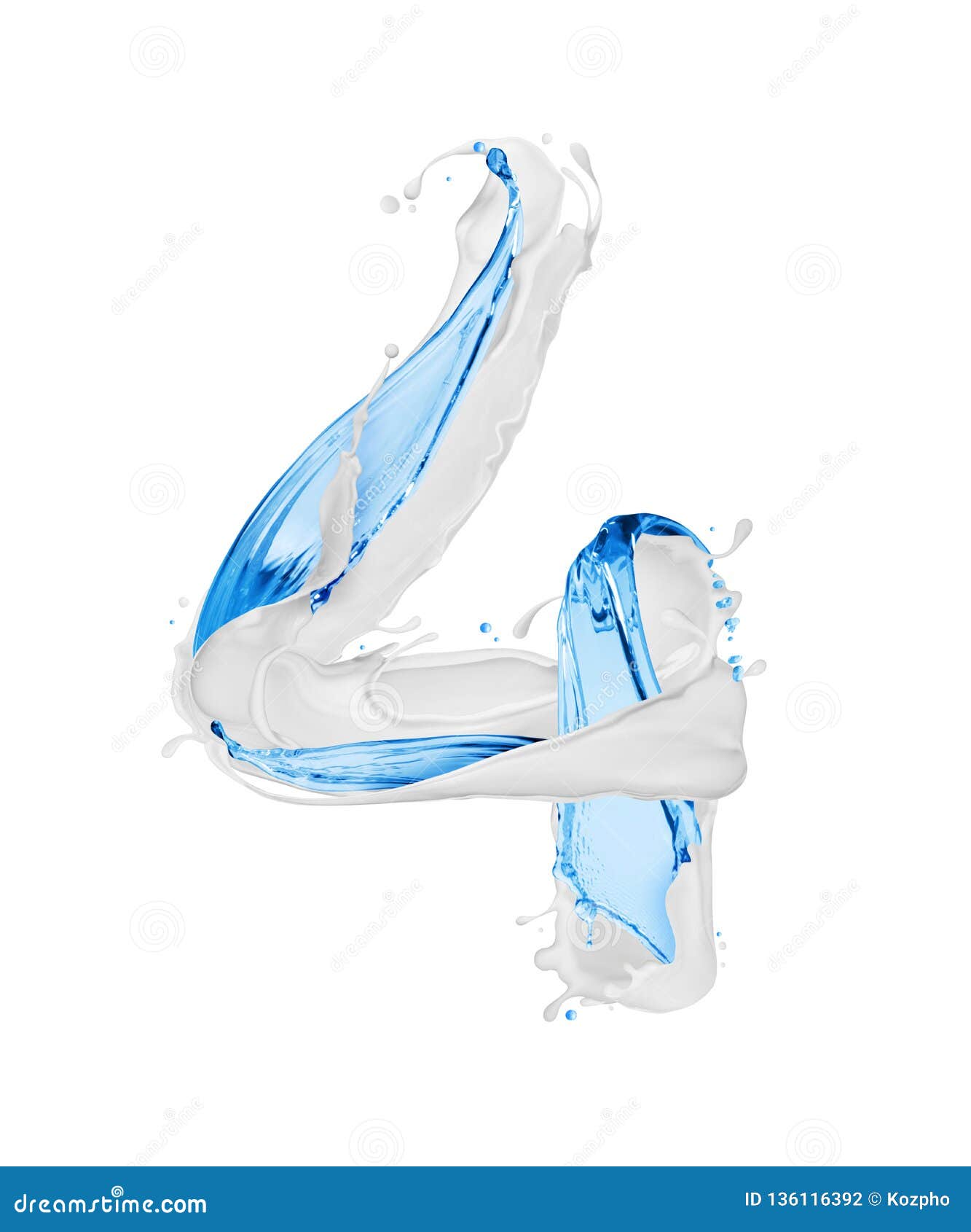 Number 4 Made With Milk And Water Splashes On White Background Stock ...