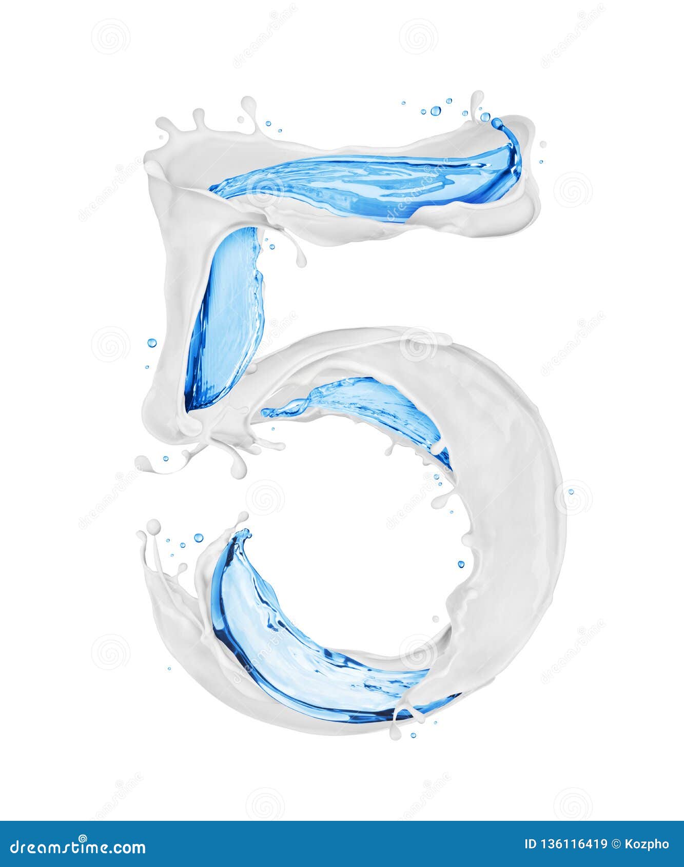 Number 5 Made with Milk and Water Splashes on White Background Stock ...