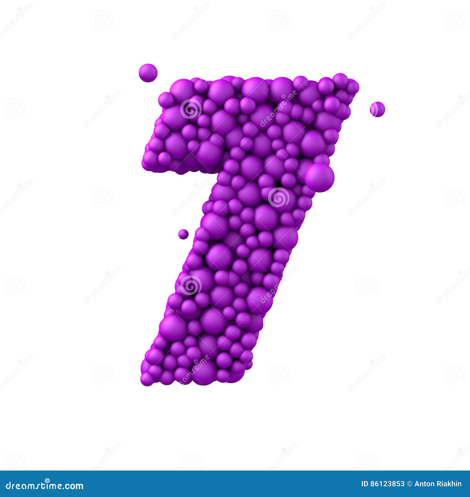 Number 7 Made of Plastic Beads, Purple Bubbles, Isolated on White, 3d ...