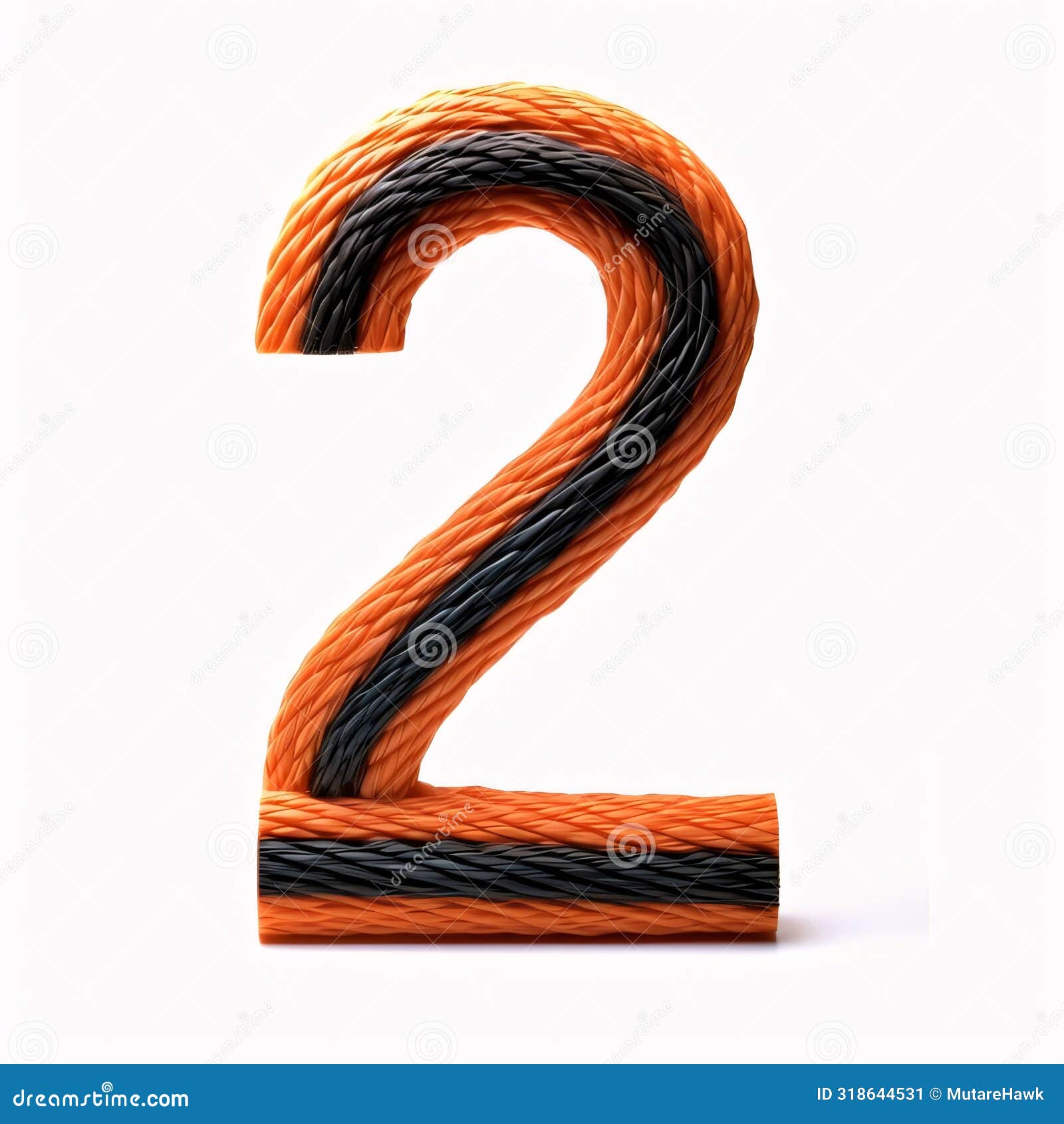Number 2 Made of Rope, 3D Rendering Isolated on White Backgrounder 2 ...