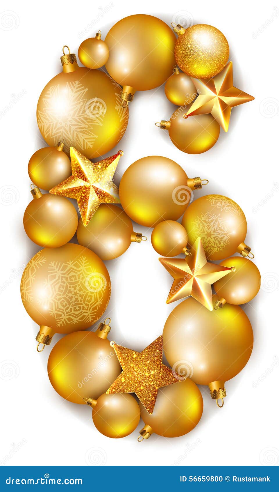 6 Number Made of Shiny Christmas Tree Balls Stock Vector - Illustration ...