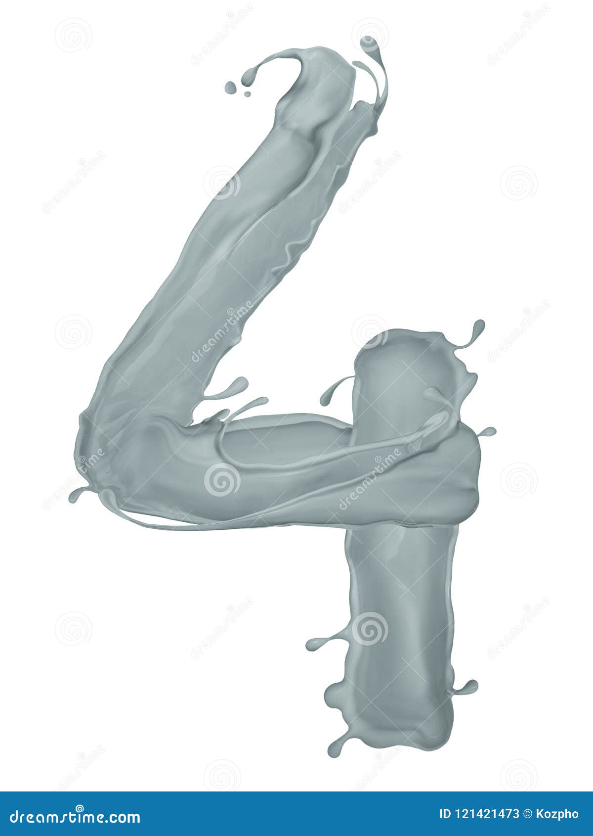 Number 4 Made from Splashes of Gray Paint on White Background Stock ...